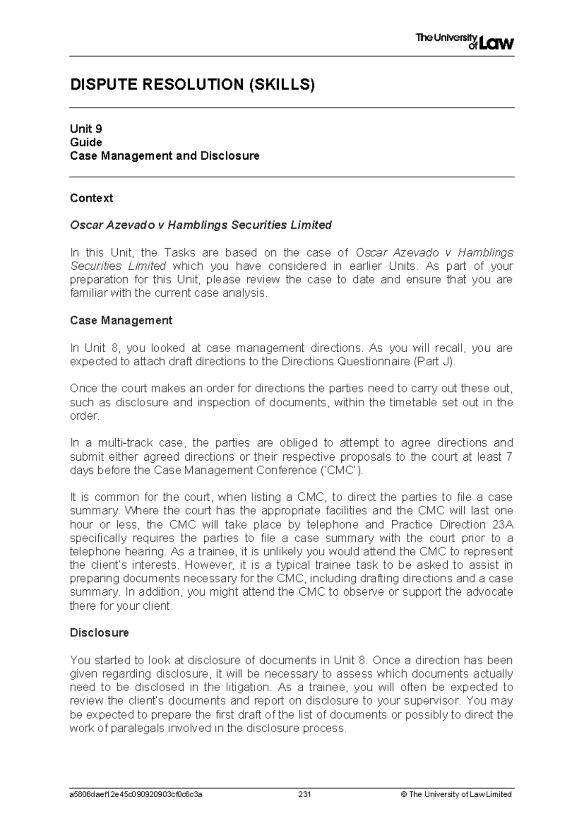 Module Guide - Dispute Resolution (Workshop 9) - DISPUTE RESOLUTION ...