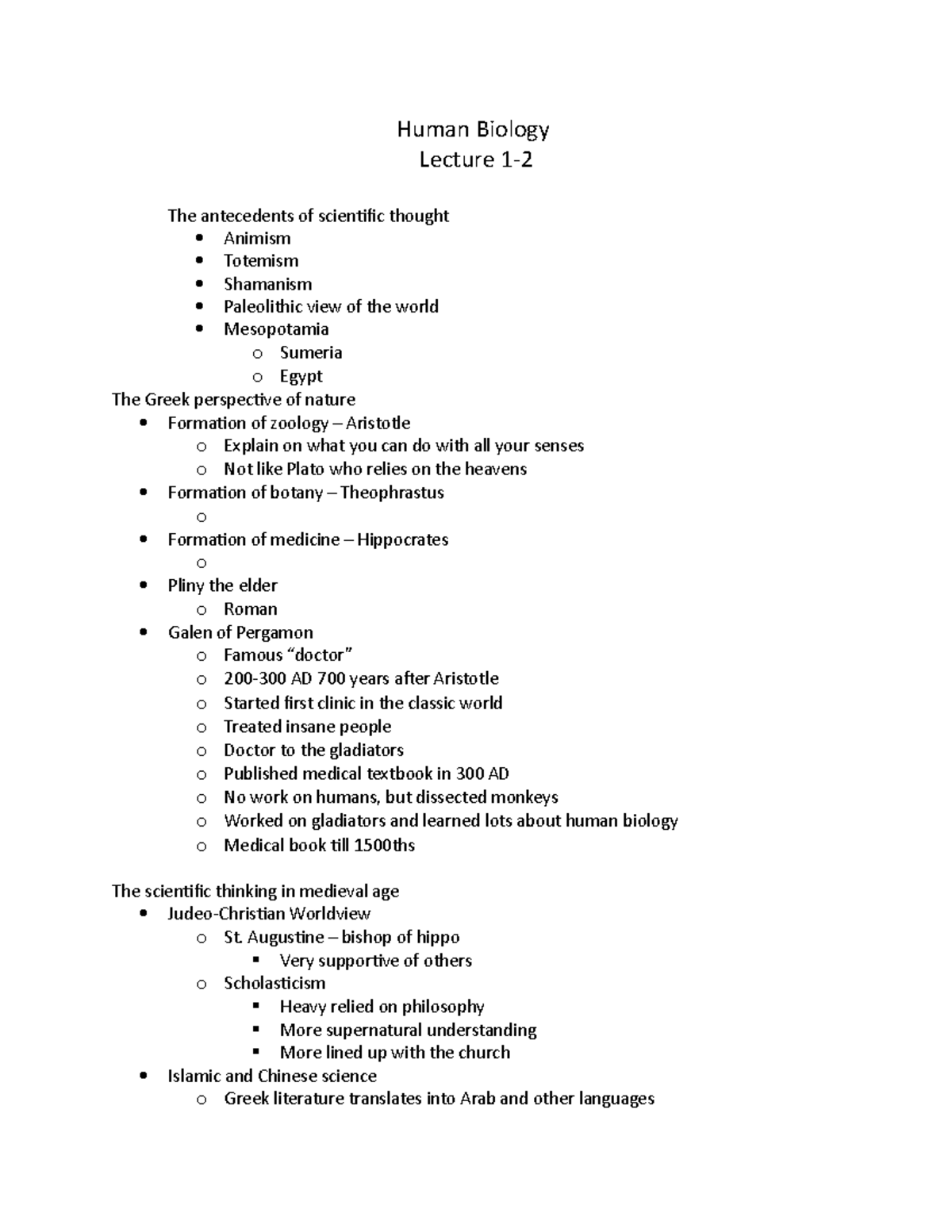 Human biology week 1 - Human Biology Lecture 1- The antecedents of ...