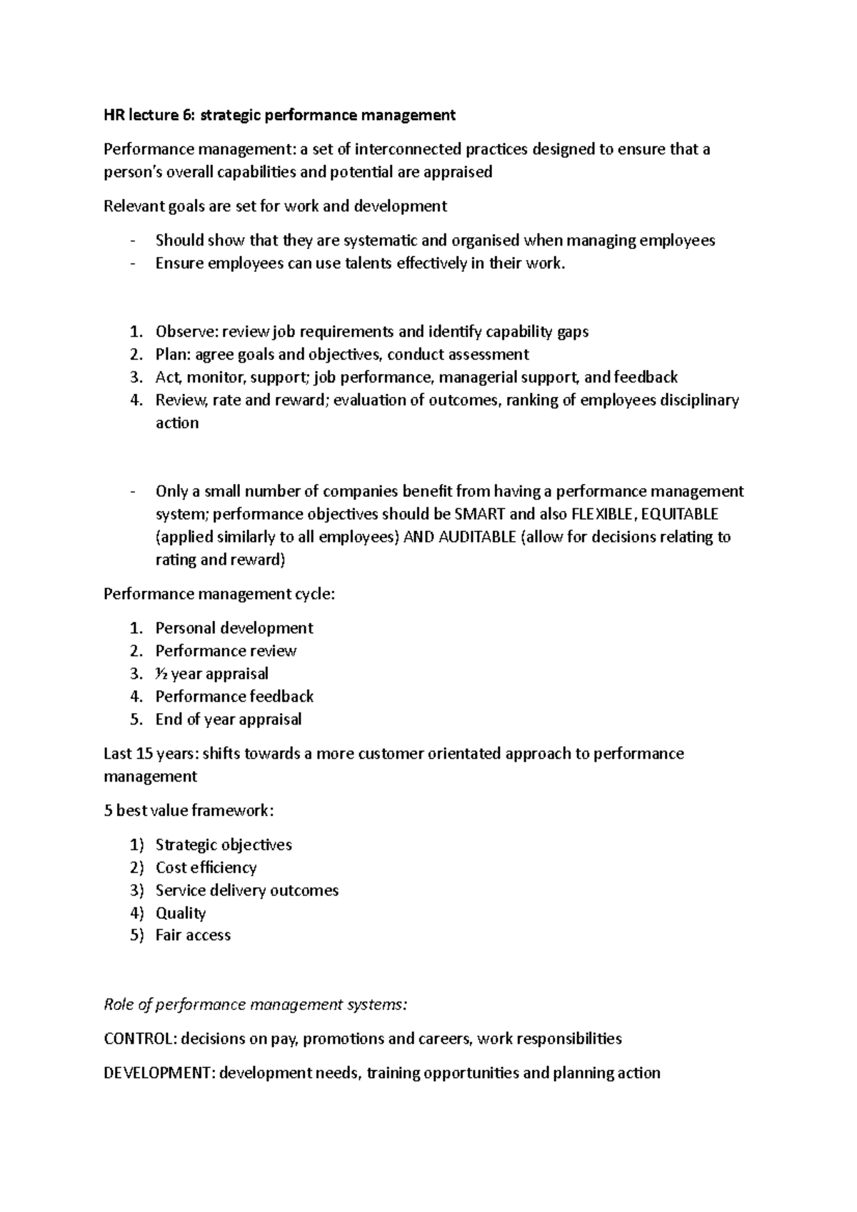 HR lecture 6 - basics of HR - HR lecture 6: strategic performance ...