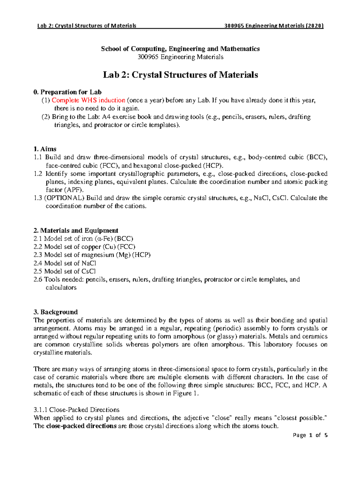 Lab 2 - Crystal Structures of Materials - School of Computing ...