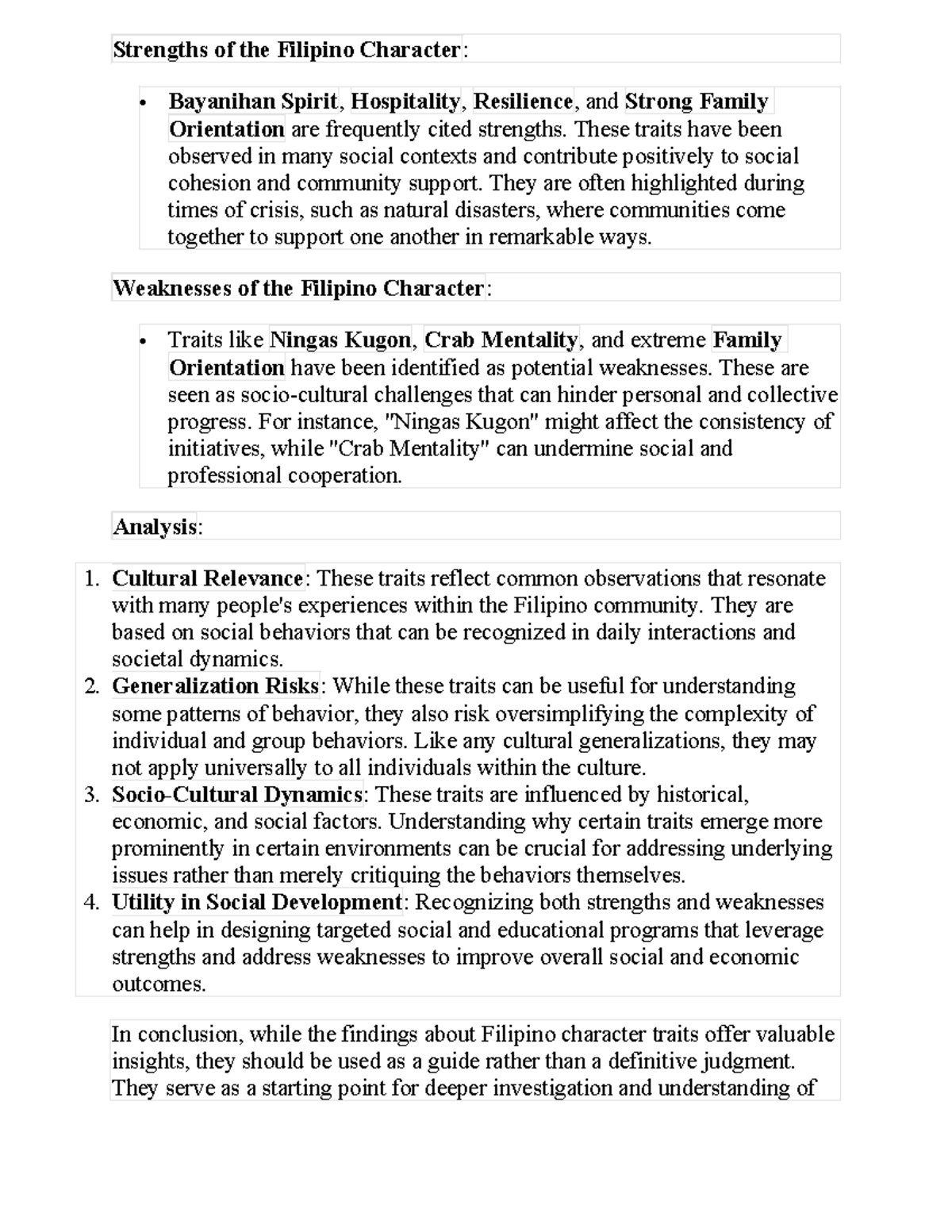 Strengths of the Filipino Character - These traits have been observed ...