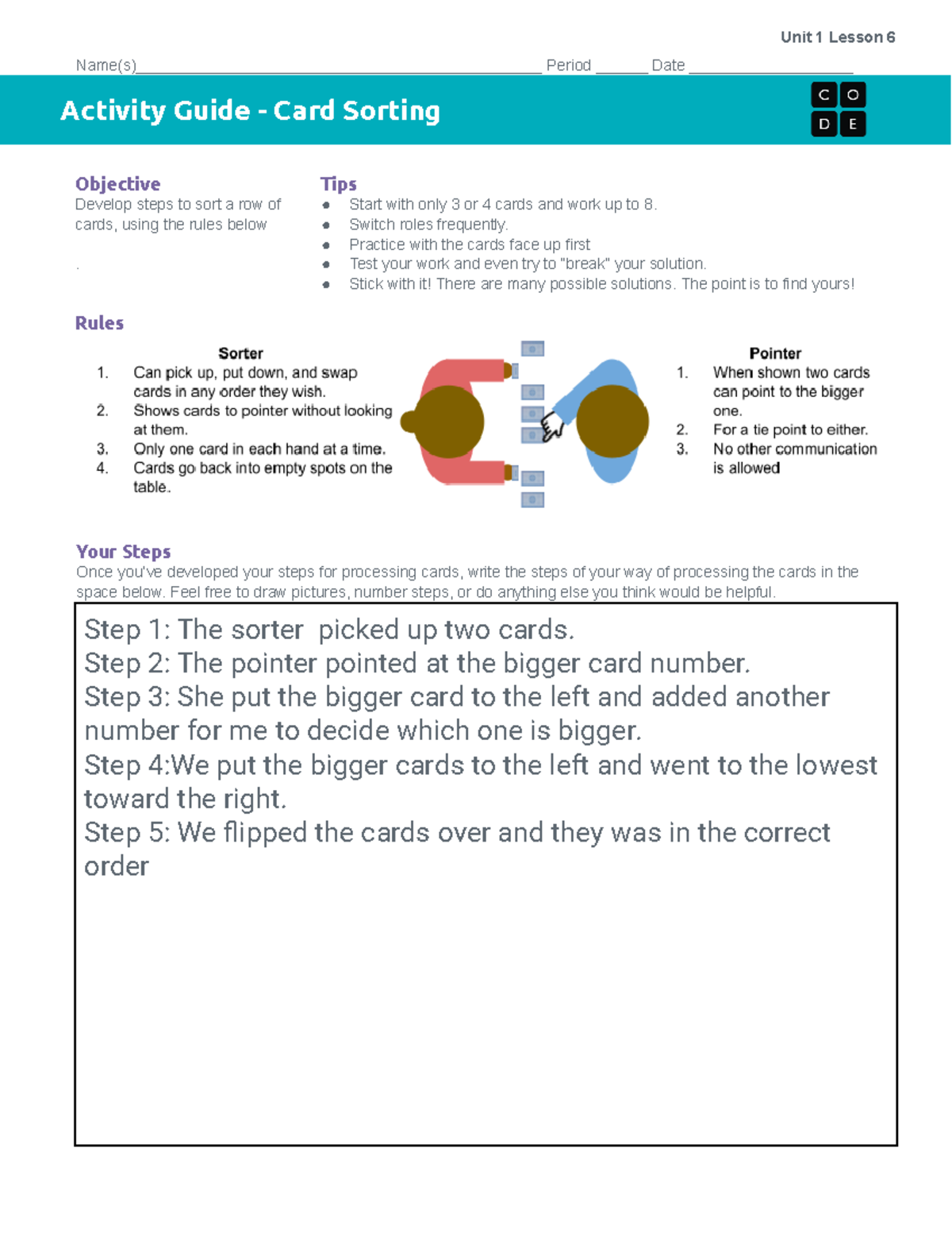- U1L06 Activity Guide - Card Sorting - Unit 1 Lesson 6 - Studocu