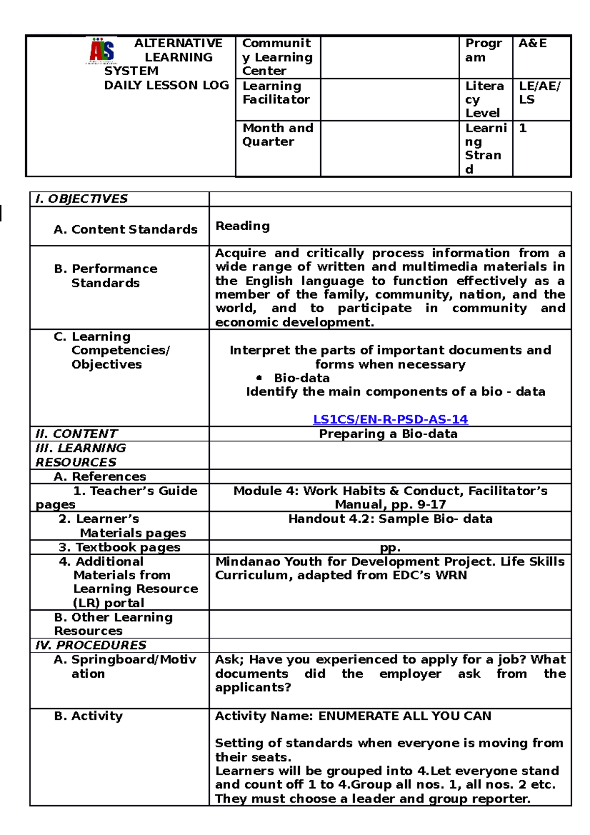 For download - hope it will help - ALTERNATIVE LEARNING SYSTEM DAILY ...