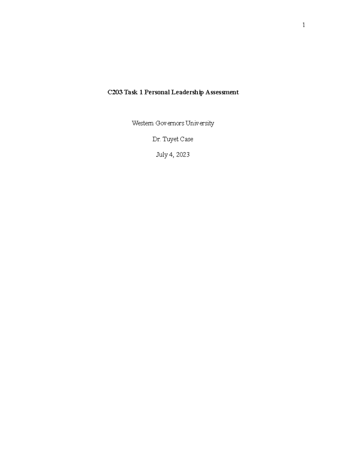 C203 Task 1 - C203 Task 1 Personal Leadership Assessment Western ...