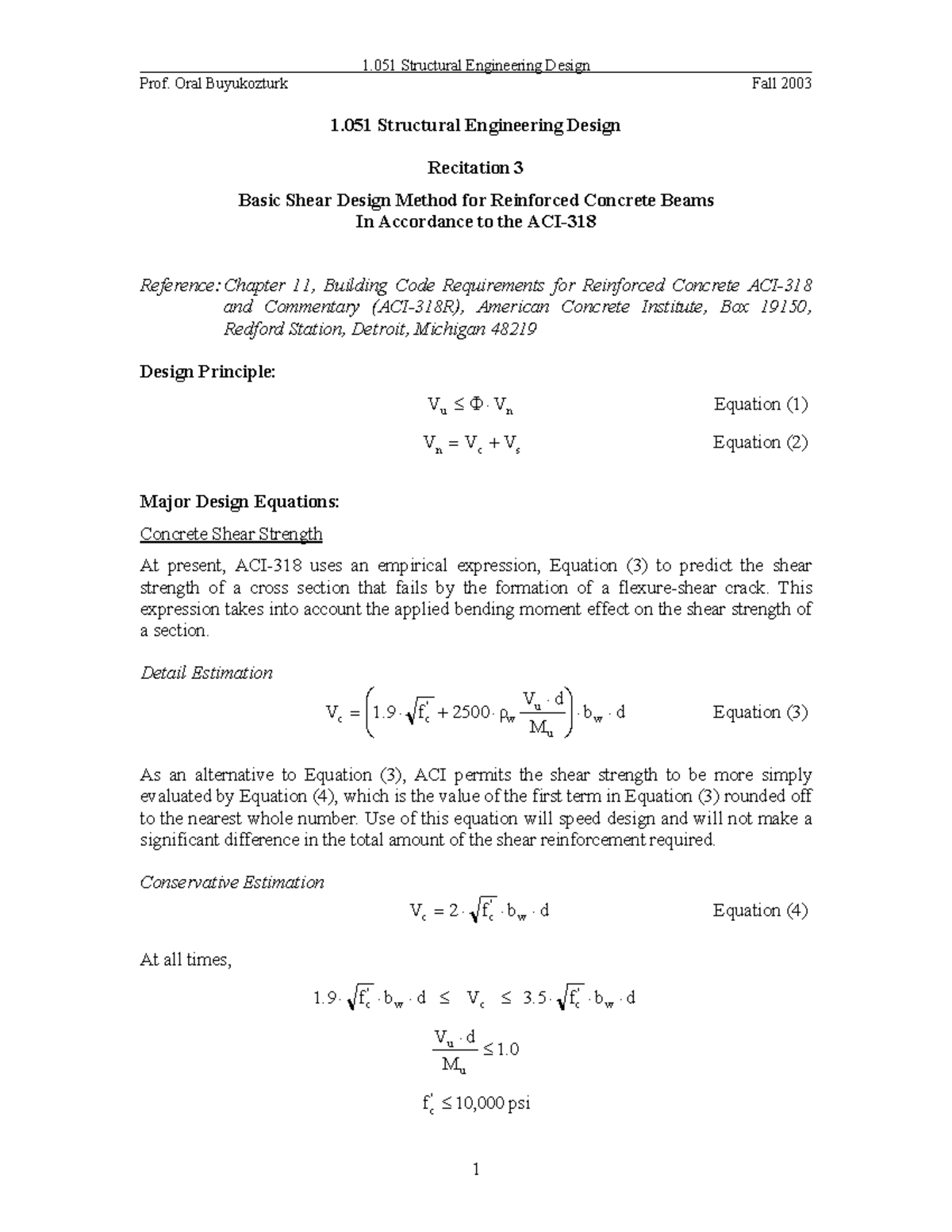 Concrete Shear Strength - Prof. Oral Buyukozturk Fall 2003 1 Structural ...