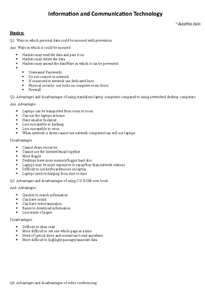 Znotes- ict (New) - uydgfcxgws7uhs - ZNOTES SUMMARIZED NOTES ON THE ...