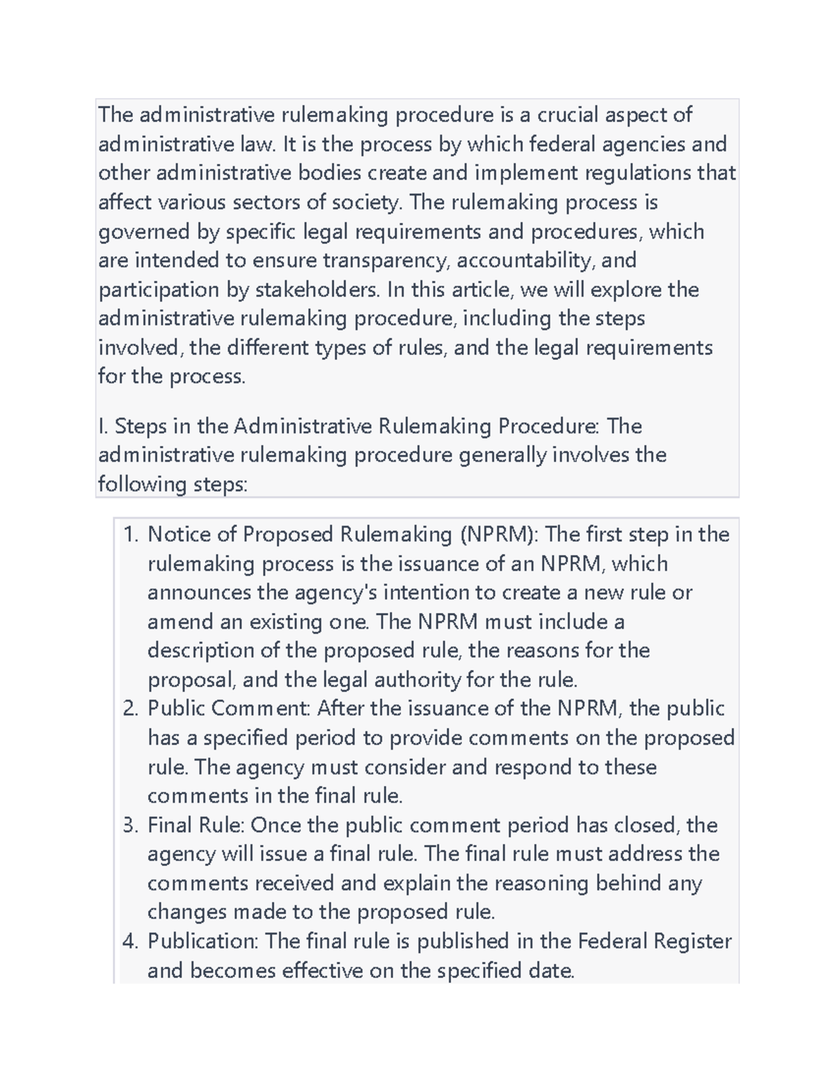 Rule-making - Notes - The administrative rulemaking procedure is a ...