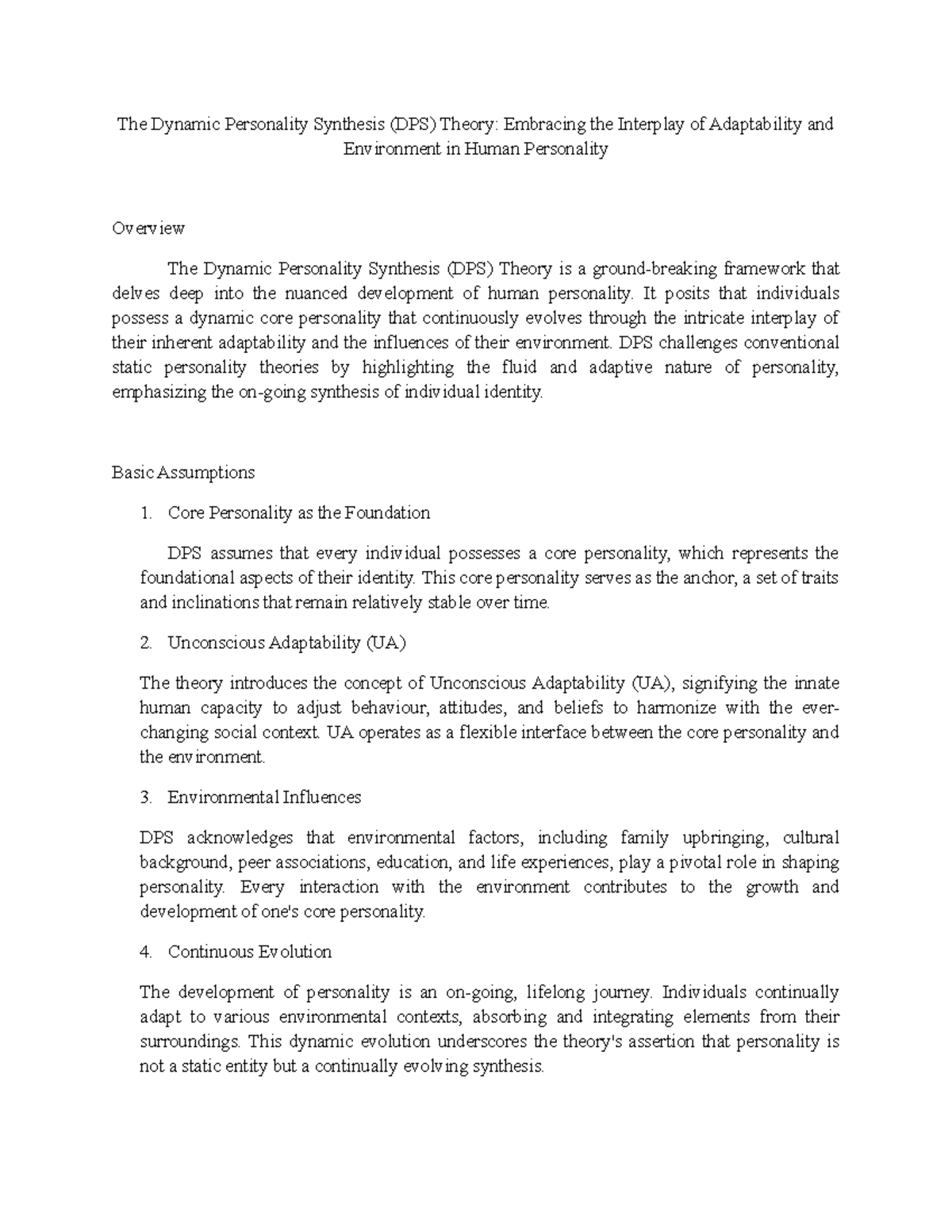 DPS Theory - It posits that individuals possess a dynamic core ...