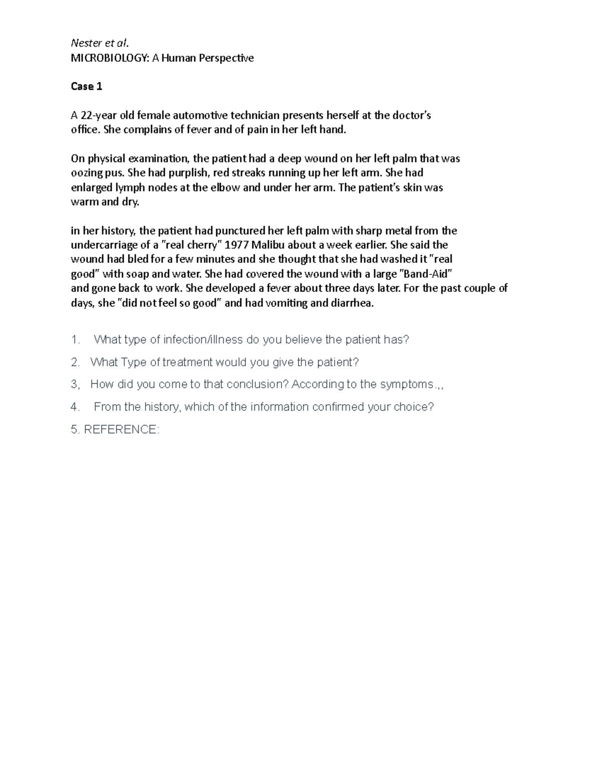 Case 1b - case 1 micro in class - Nester et al. MICROBIOLOGY: A Human ...