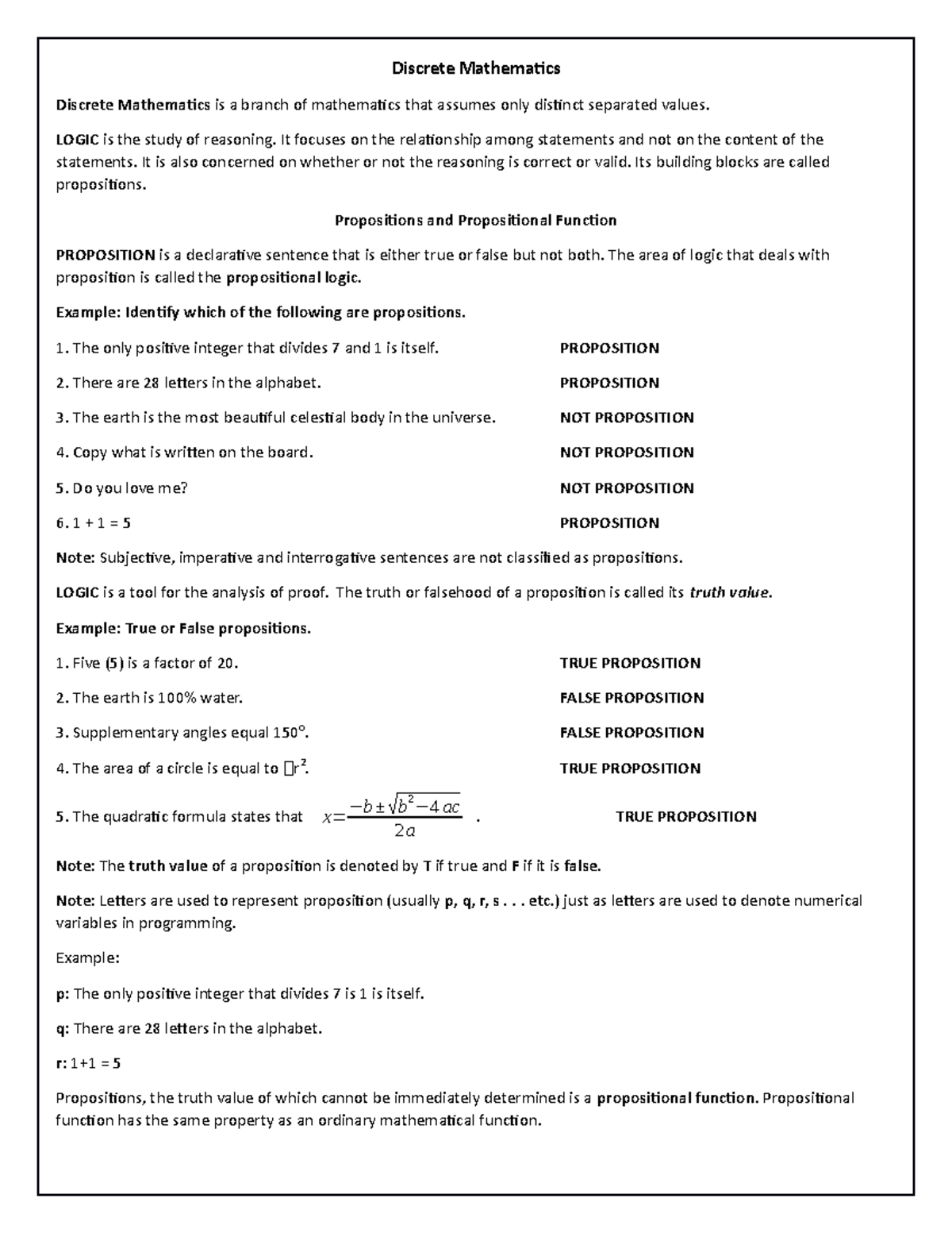 Discrete Mathematics - Lecture notes 1 - Discrete Mathematics Discrete ...