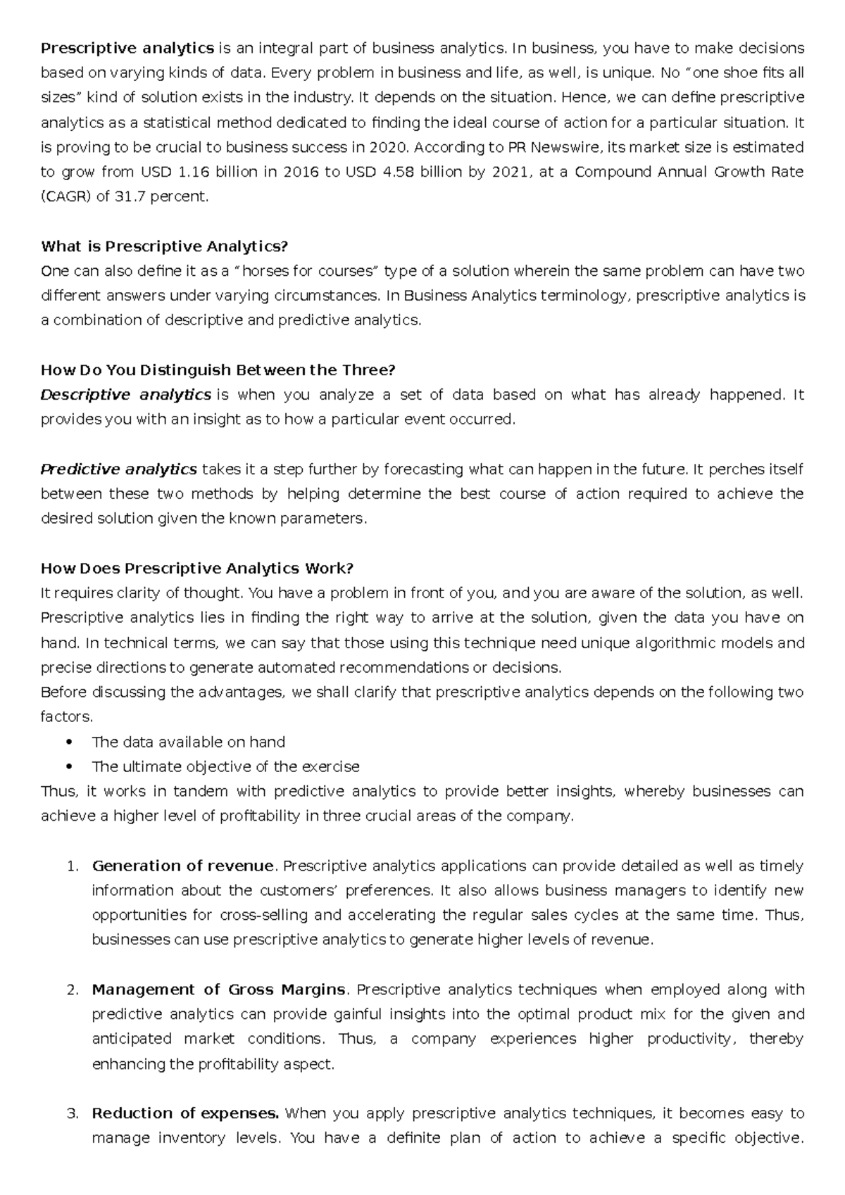Prescriptive Lecture - Prescriptive analytics is an integral part of ...