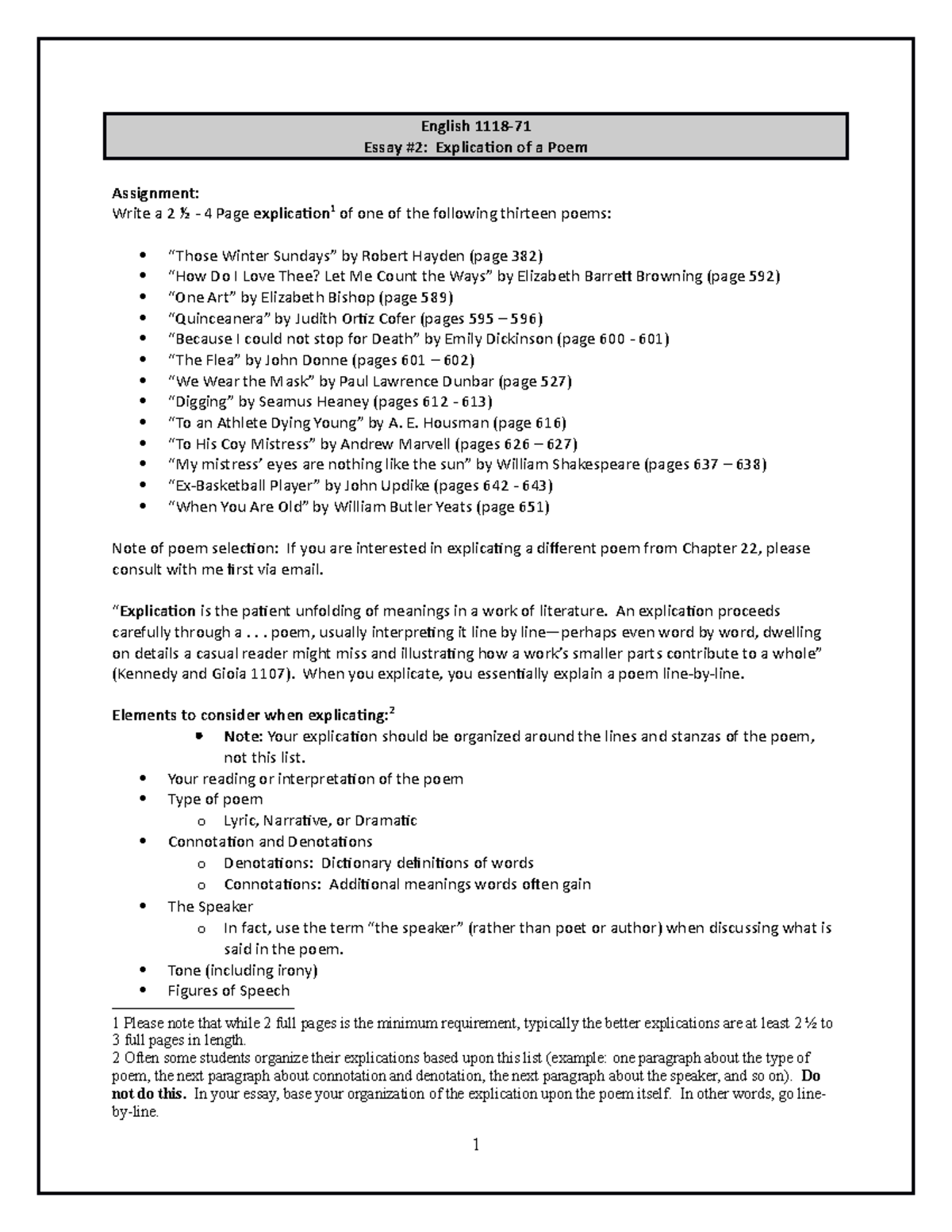 English+1118+Essay+2 - English 1118-71 Essay #2: Explication of a Poem ...