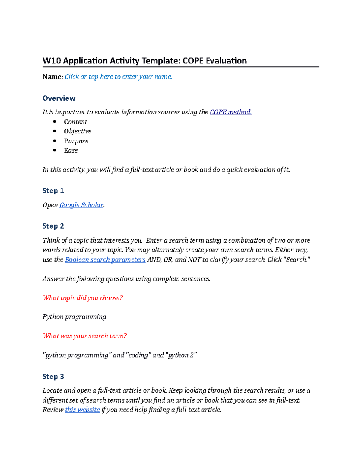Pc103 document w10Application Activity Template Copeevaluation - W10 Application Activity ...