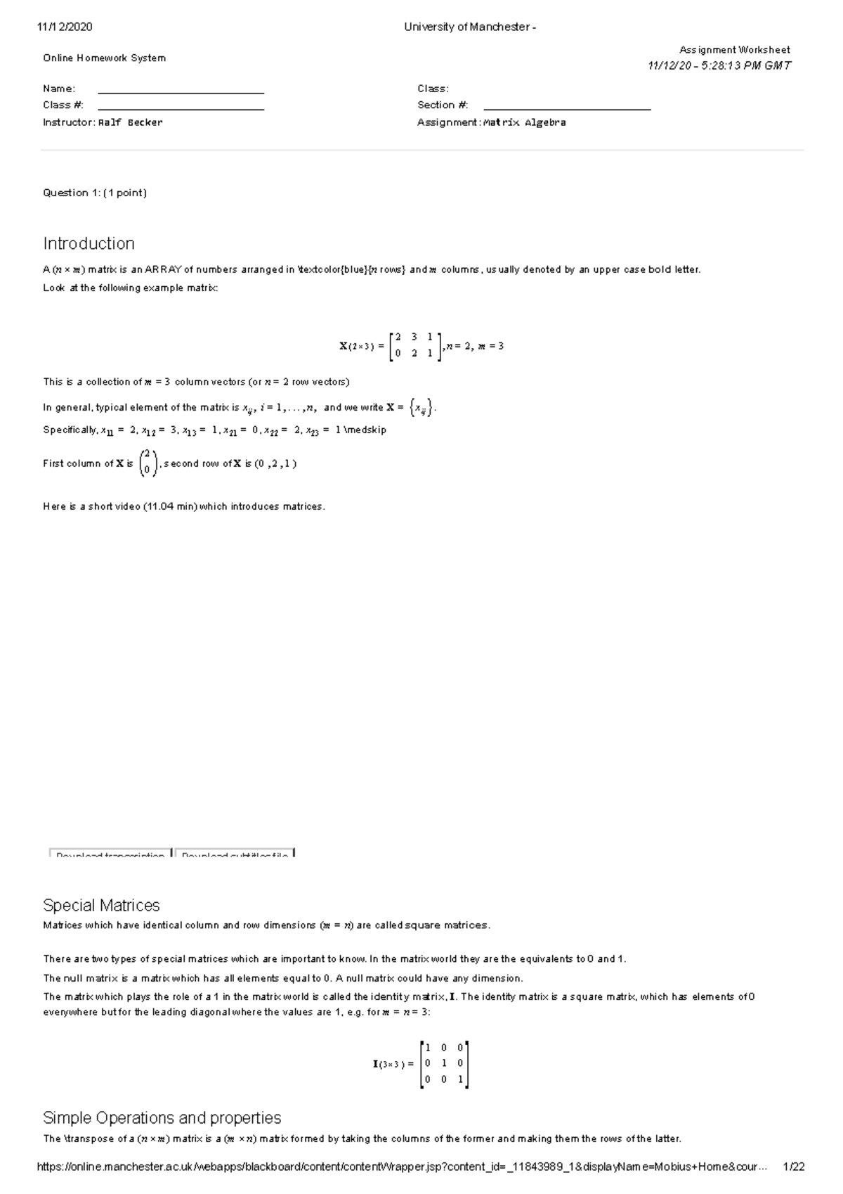 Lesson - Matrix Algebra - - Studocu
