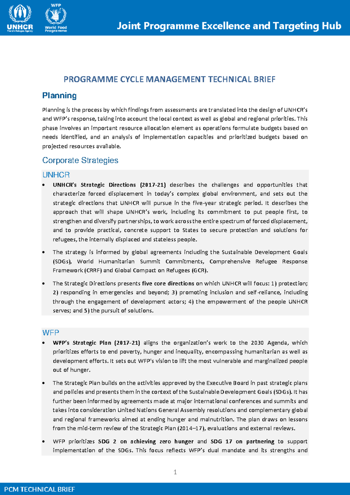 PCM Technical Brief Planning - 1 PROGRAMME CYCLE MANAGEMENT TECHNICAL ...