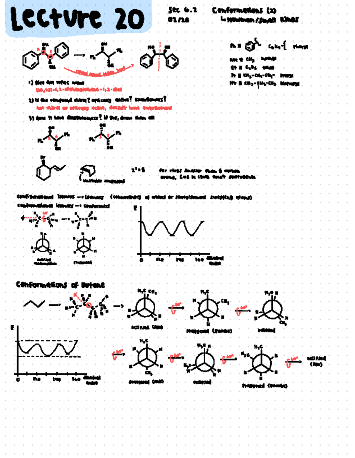 CHEM 210 lec 20 - Sec 6 Conformations (2) Lecture 20 02/20 Newman/Small Rings Gl Ph Hop H Ph = h ...