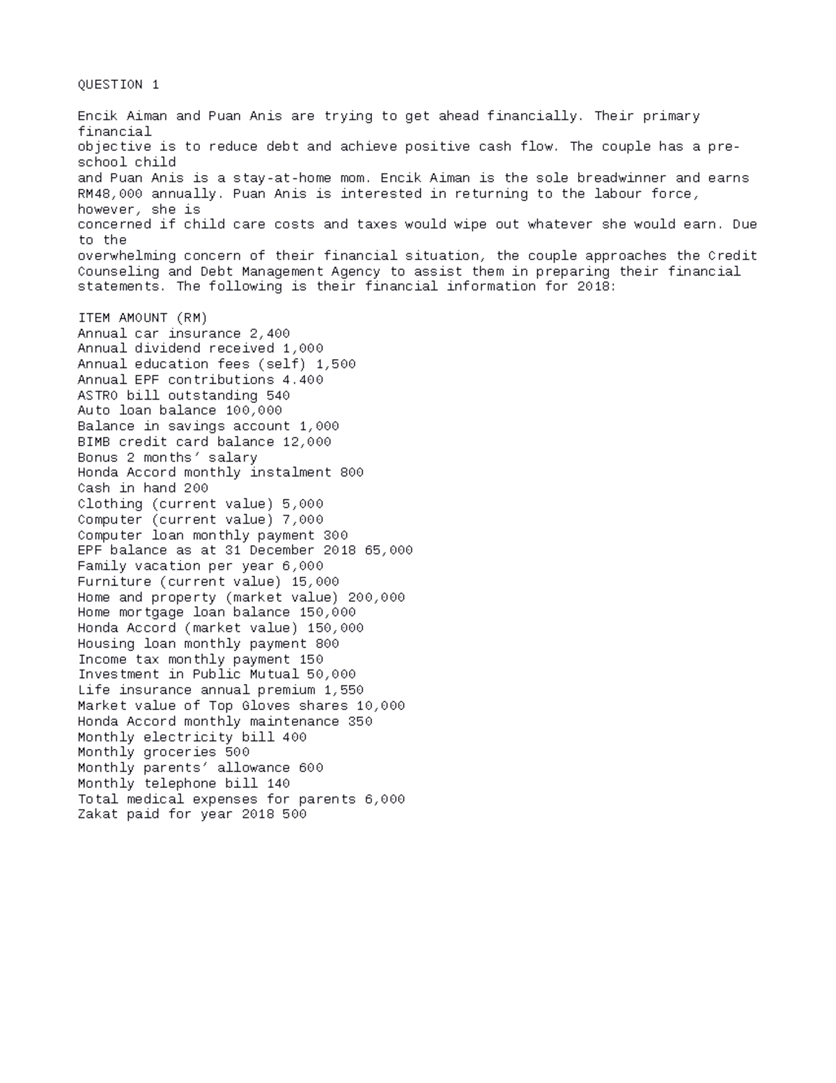 FIN533 Homework FOR BS AND CF Statement Aiman ANIS (1) - QUESTION 1 ...