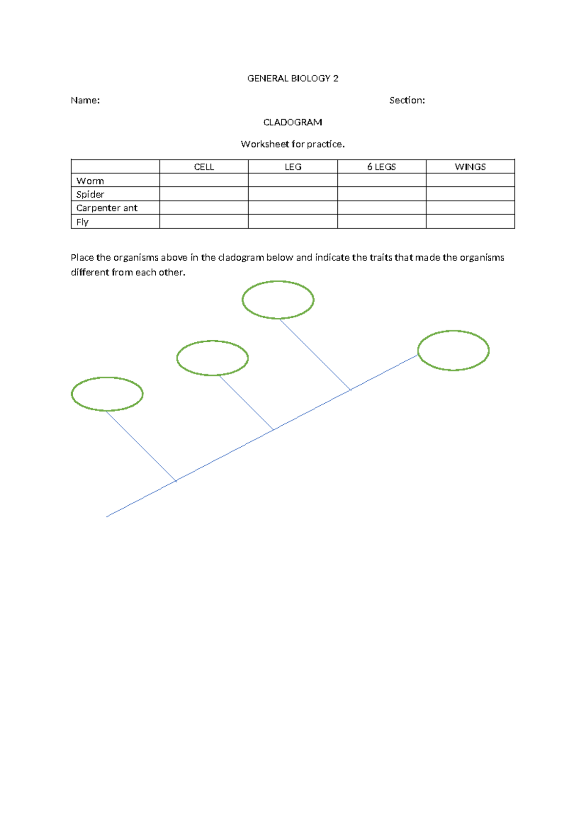 Cladogram - BS Psychology - GENERAL BIOLOGY 2 Name: Section: CLADOGRAM ...