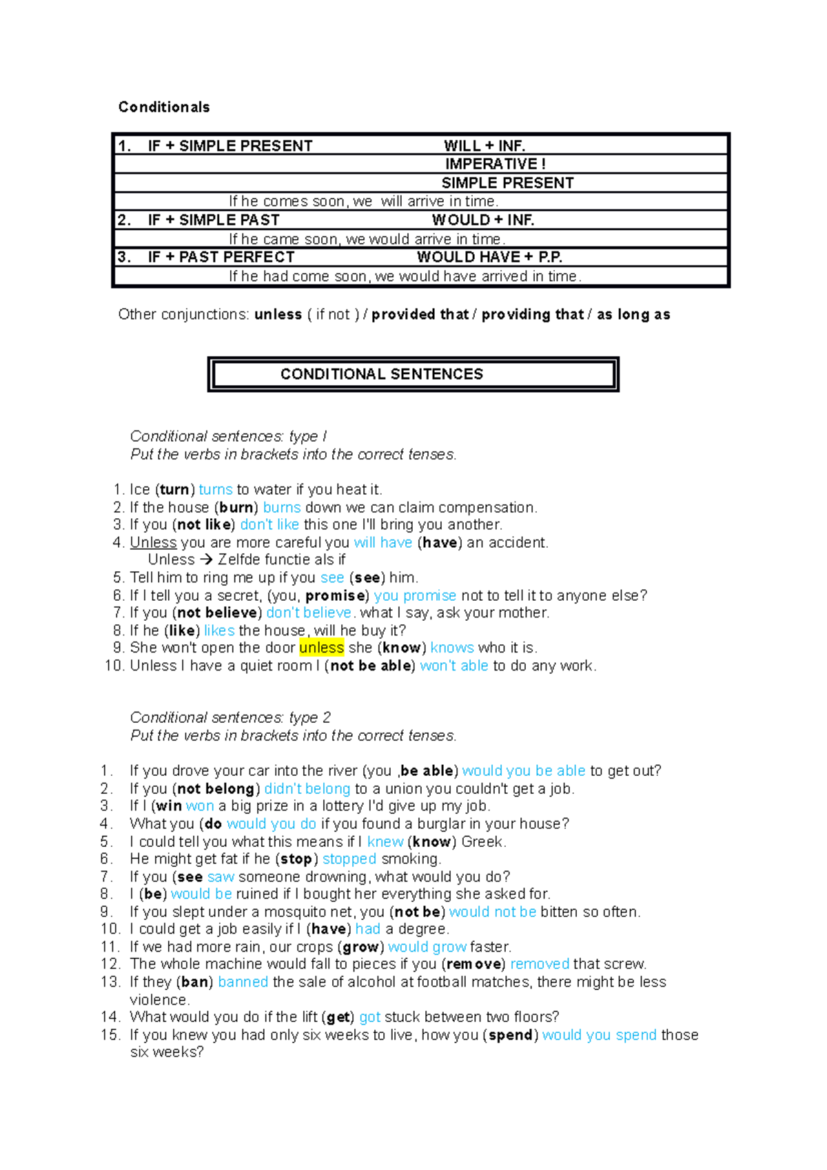 Conditionals - IF + SIMPLE PRESENT WILL + INF. IMPERATIVE! SIMPLE ...