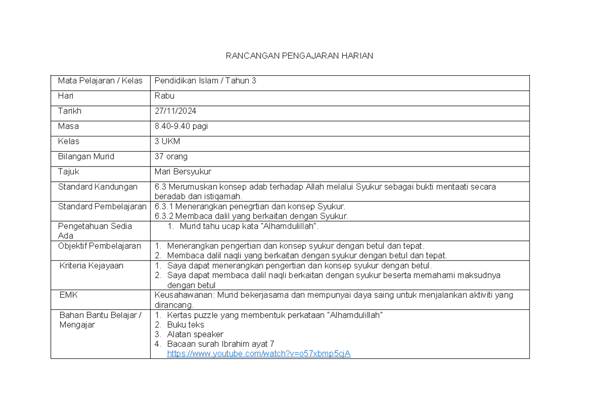 Template RPH - subjek pedagogi - RANCANGAN PENGAJARAN HARIAN Mata ...
