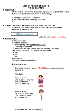 3rd Quarter Lesson Plan in Mathematics - Objectives: At the end of the ...