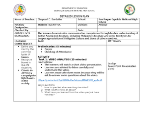 Sample Detailed Lesson Plan Week 1 - Detailed Lesson Plan in English 9 ...