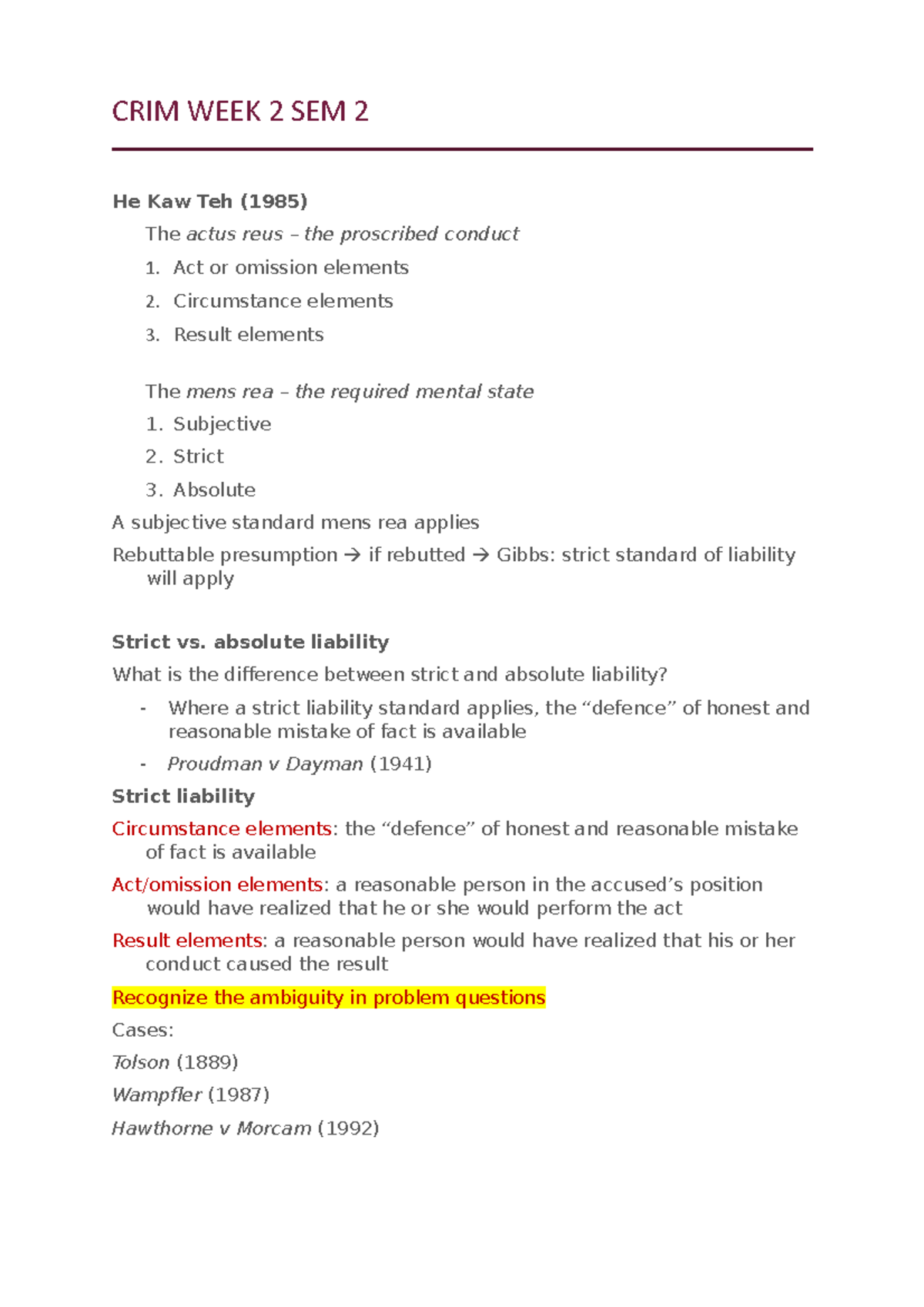 CRIM WEEK 2 SEM 2 - Criminal law notes - CRIM WEEK 2 SEM 2 He Kaw Teh ...