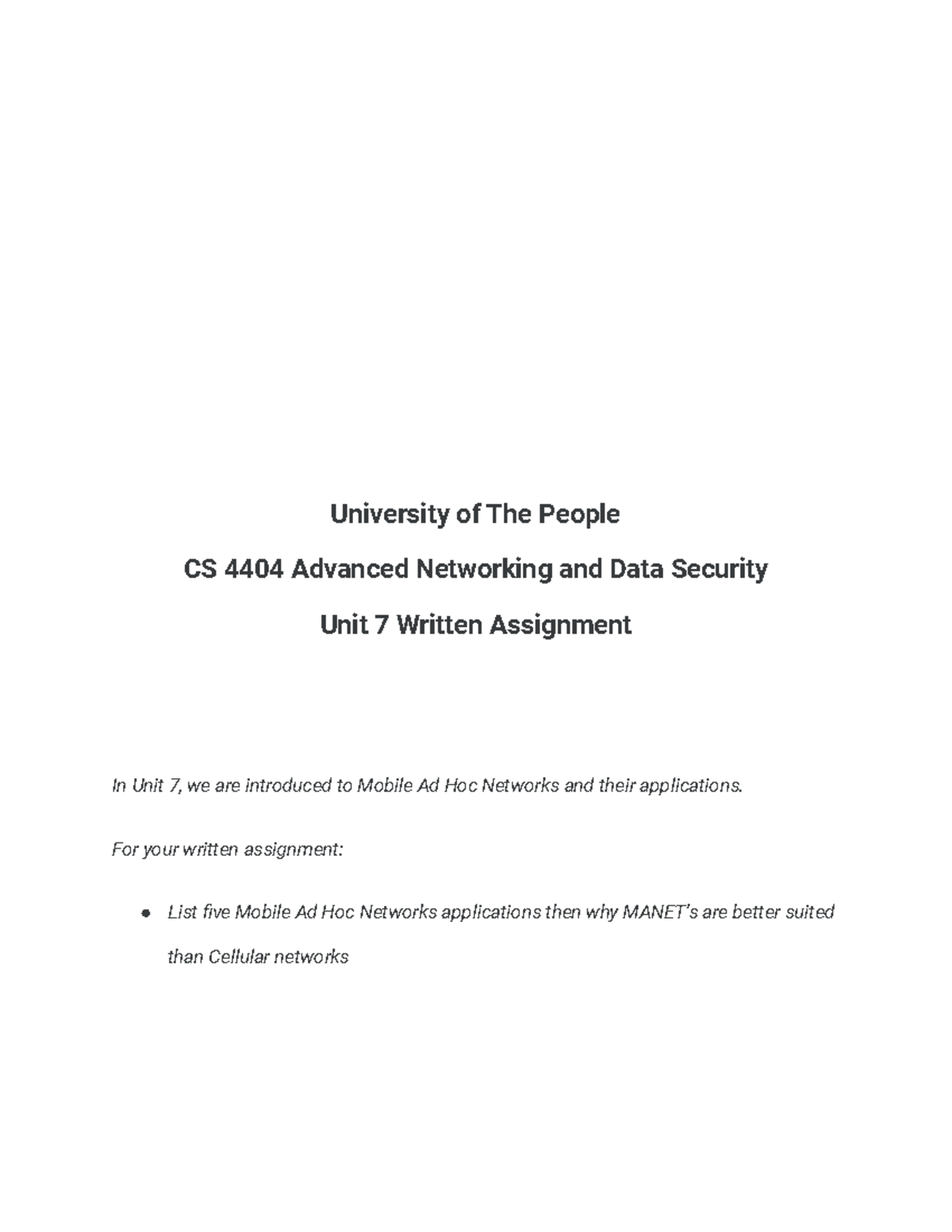 Cs 4404 Advanced Networking And Data Security U7 Wa For Your Written Assignment List ﬁve
