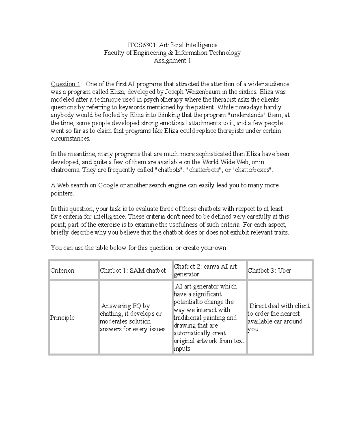 Assign 1 - ITCS6301: Artificial Intelligence Faculty of Engineering & Information Technology ...