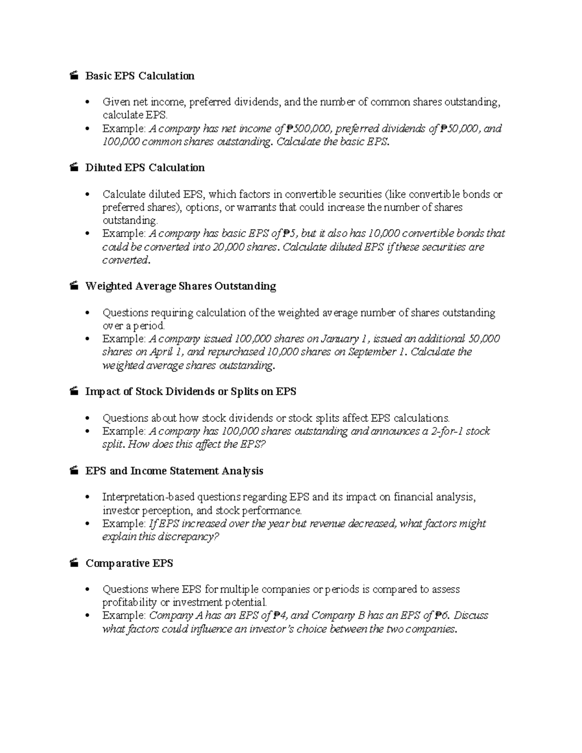 Basic EPS Calculation - EPS Test bank - Basic EPS Calculation Given net ...