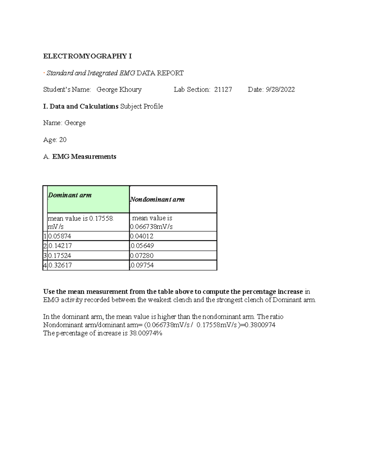 Experiment 3 lab report - ELECTROMYOGRAPHY I · Standard and Integrated ...