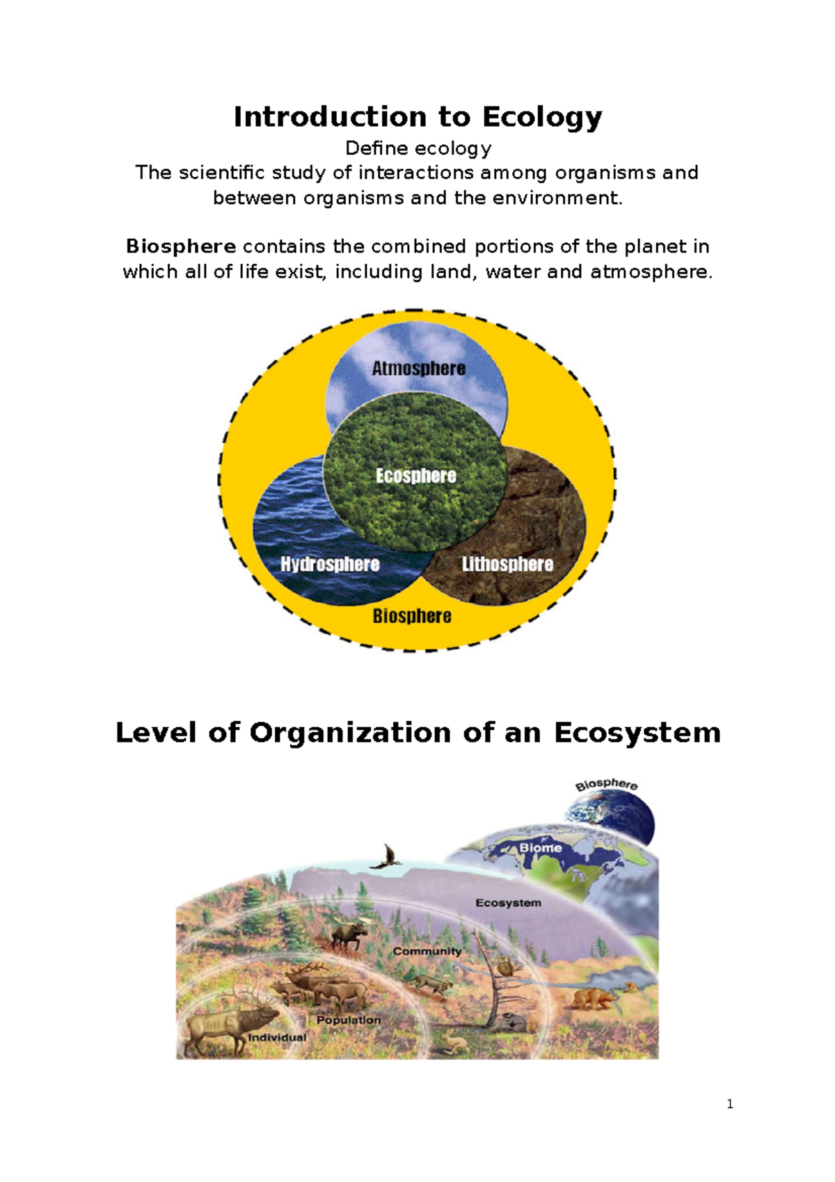Introduction to Ecology - Introduction to Ecology Deine ecology The ...