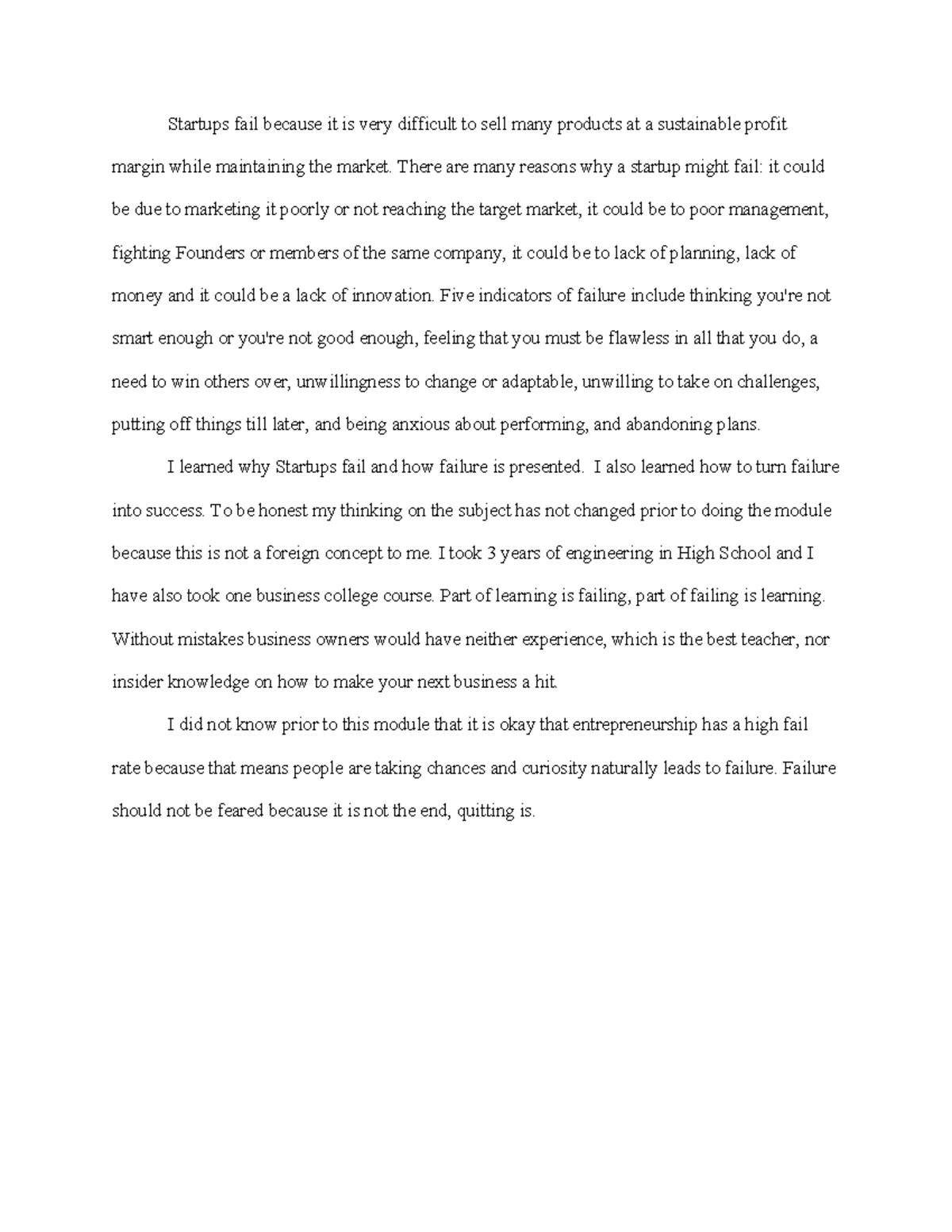 Learning log reflection Why do so many startups fail - Startups fail ...