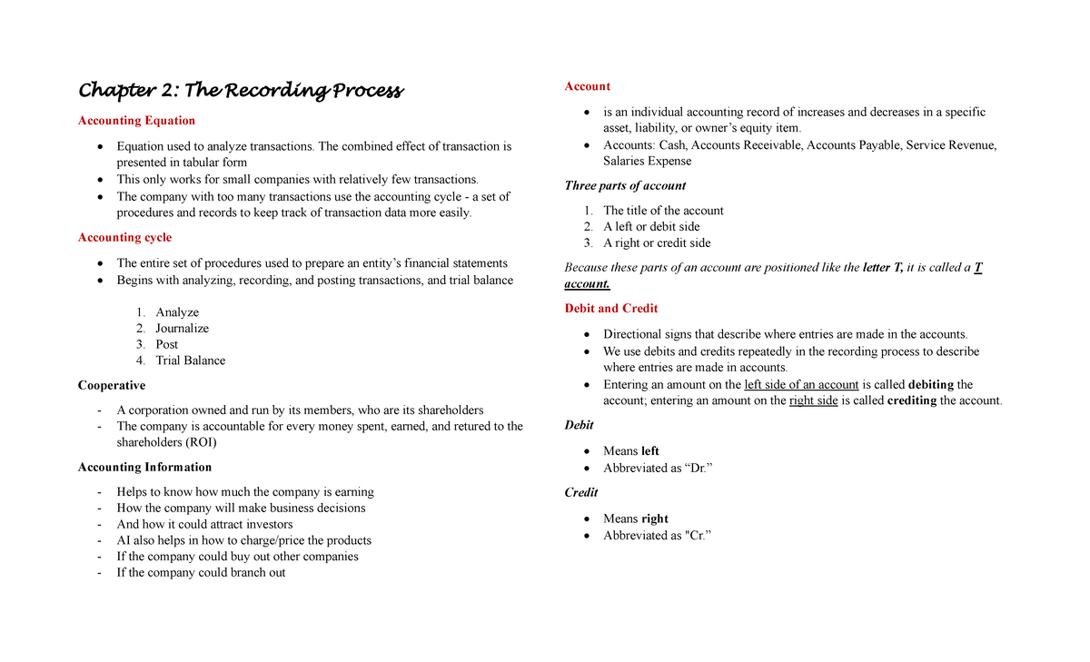 Chapter 2 - AAasasas - Chapter 2: The Recording Process Accounting ...