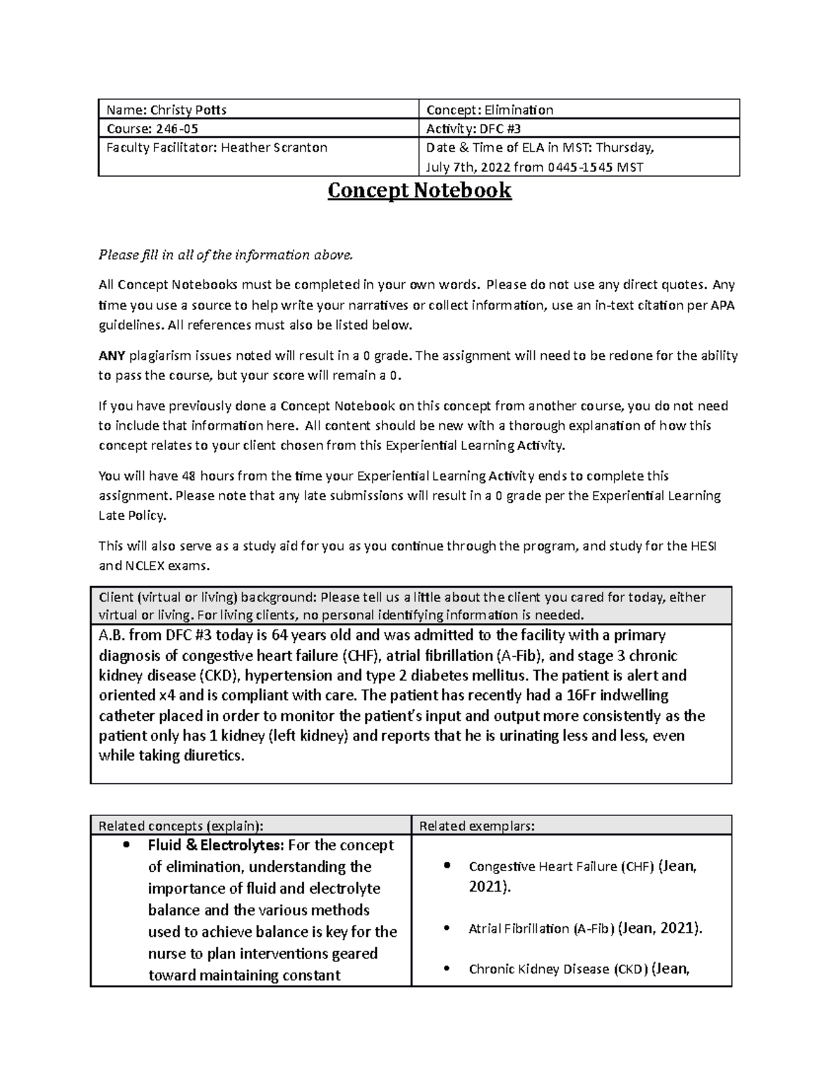 BSN 246- 5- DFC Concept Notebook # 3 - Name: Christy Potts Course ...