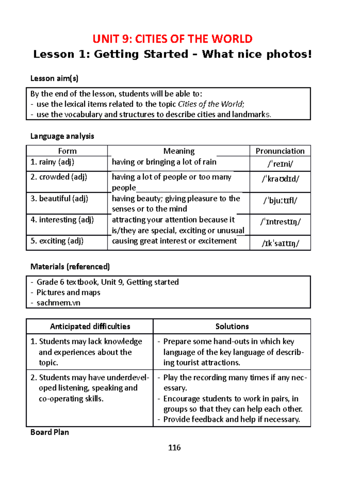 Unit 9 - english 6 - UNIT 9: CITIES OF THE WORLD Lesson 1: Getting ...