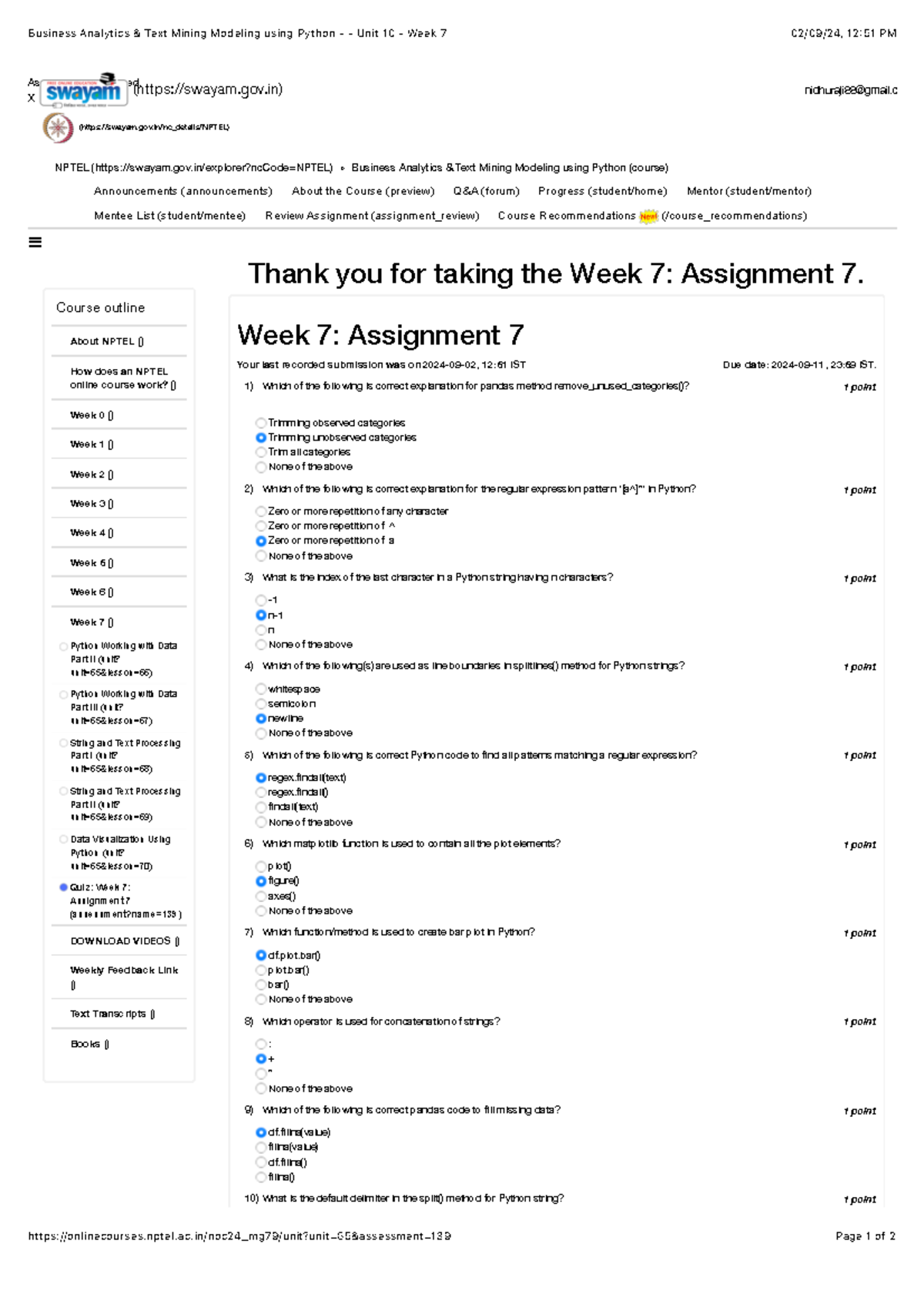 Assignment 7 - ASSIGNEMTN - Business Analytics & Text Mining Modeling using Python - Unit 10 ...