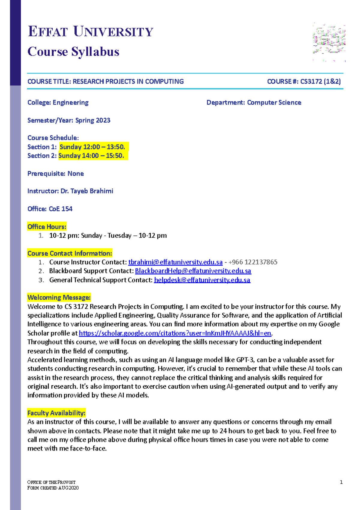 Syllabus CS317 SP2023 - Course Syllabus COURSE TITLE: RESEARCH PROJECTS ...