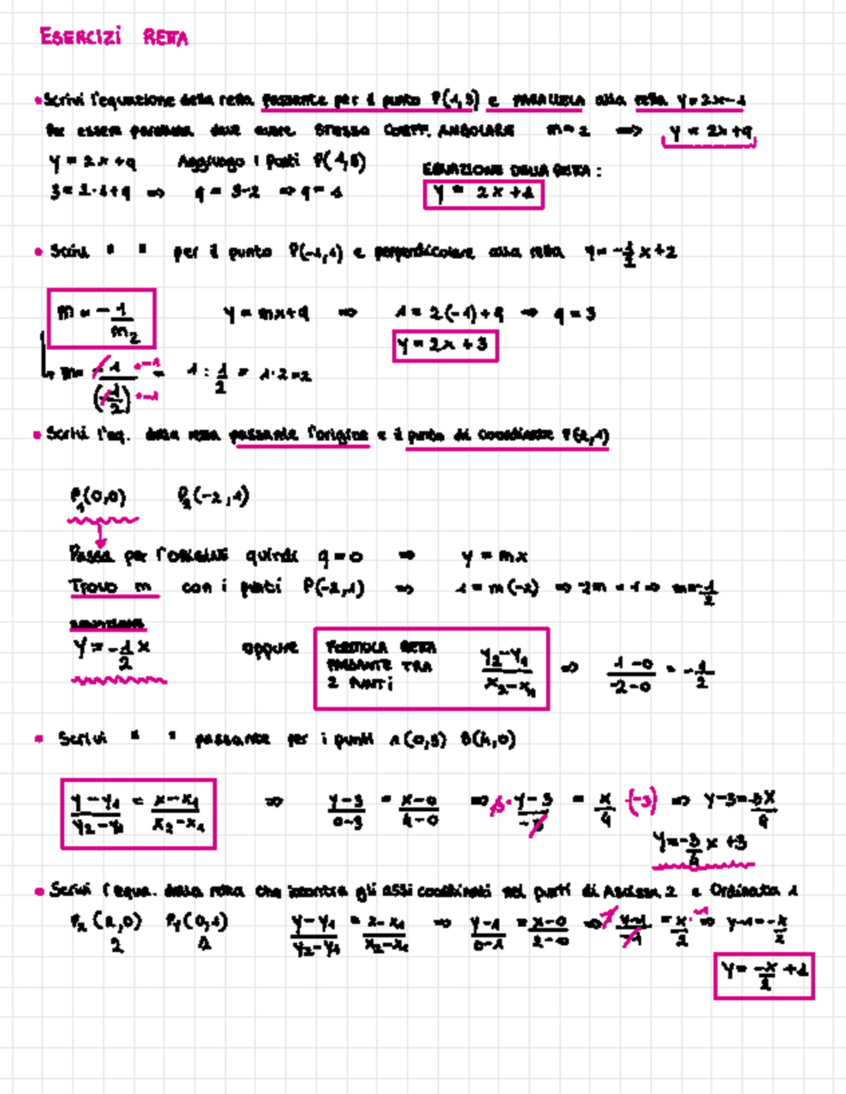 Esercizi matematica - ESERCIZI RETTA · Scrivi l'equazione della retta passante per il punto P(1 ...