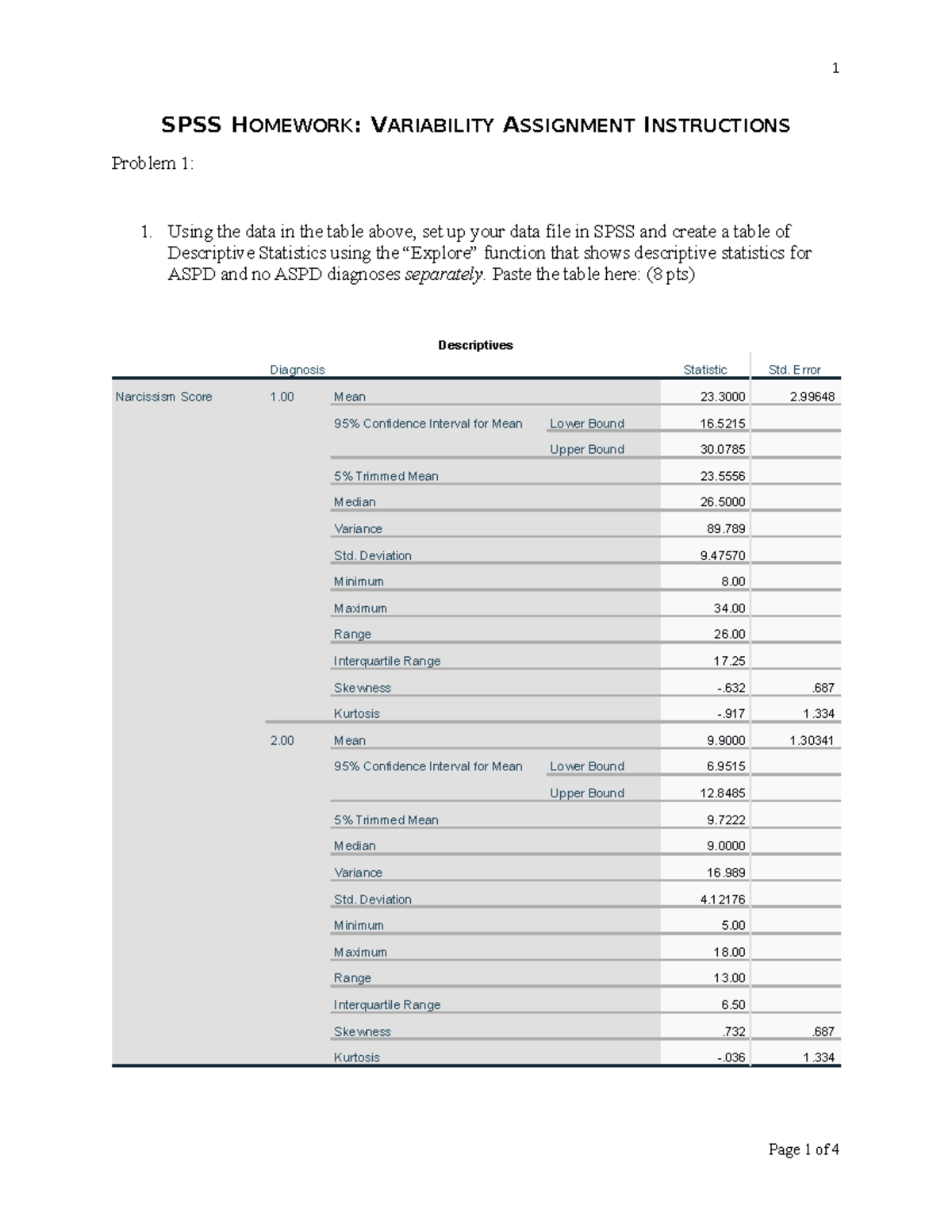 SPSS Homework Variability Assignment Week 3 - SPSS HOMEWORK: VARIABILITY ASSIGNMENT INSTRUCTIONS ...