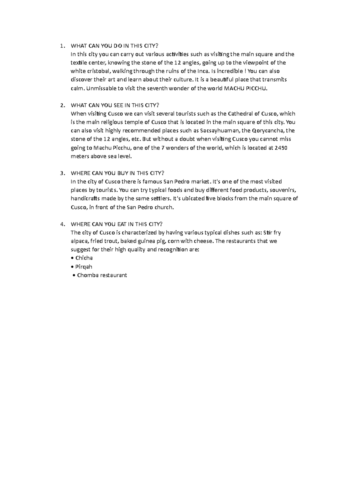 Final Ingles - semana 18 - 1. WHAT CAN YOU DO IN THIS CITY? In this ...