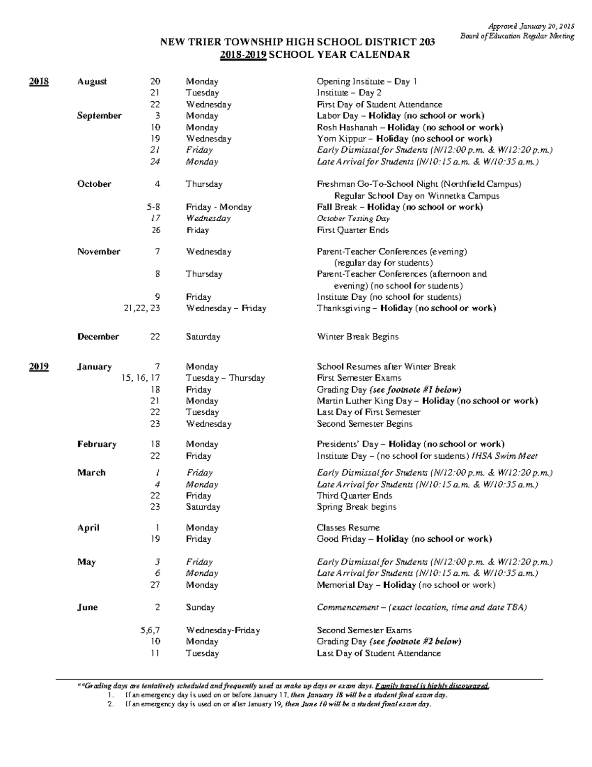 School Year Calendar 2018 2019 Approved January 20 2015 Board Of school-year-calendar-2018-2019-approved-january-20-2015-board-of