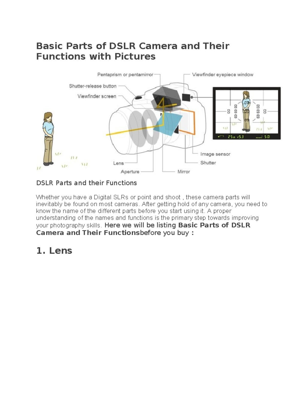 Basic Parts of DSLR Camera and Their Fun - Basic Parts of DSLR Camera and Their Functions with ...