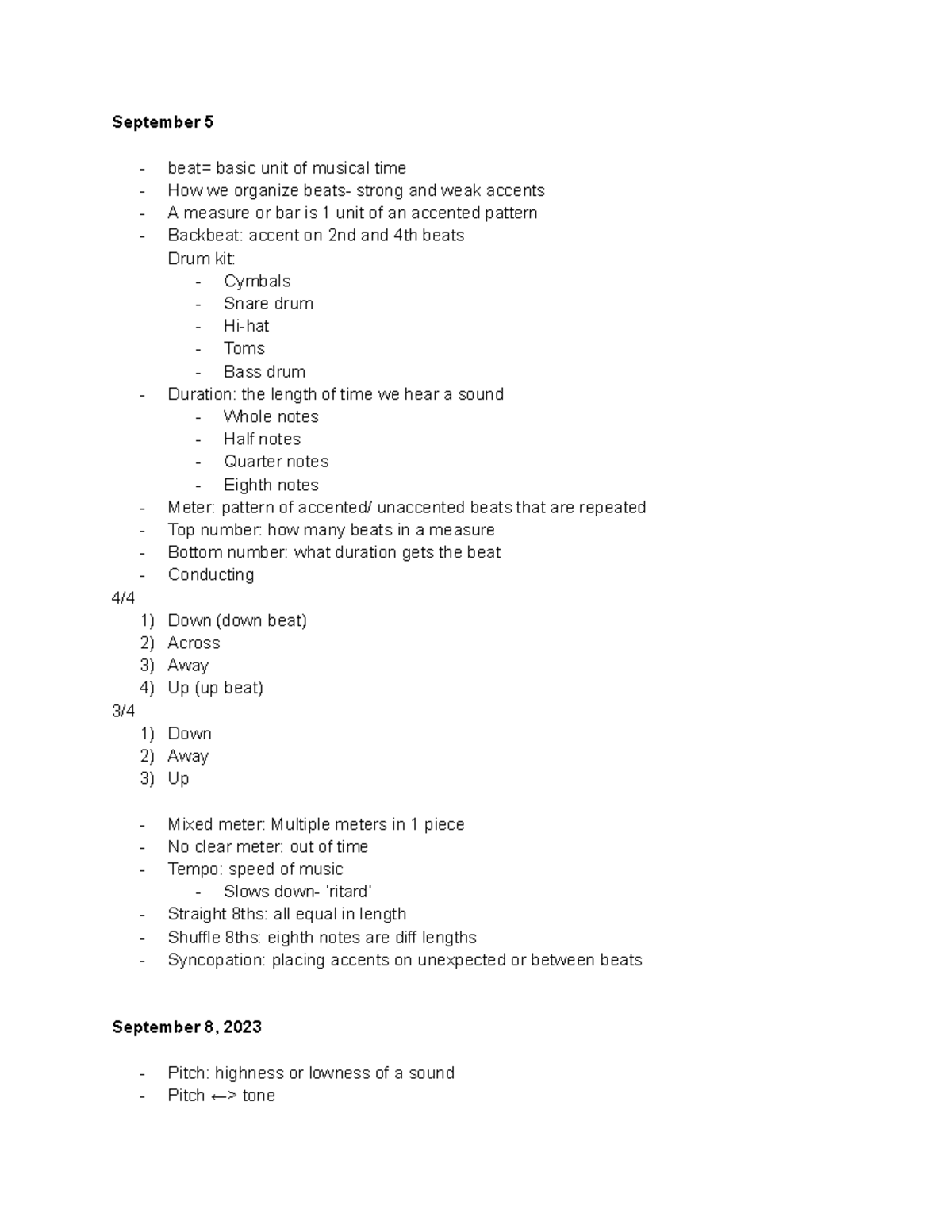 Week 1 - September 5 - beat= basic unit of musical time - How we ...