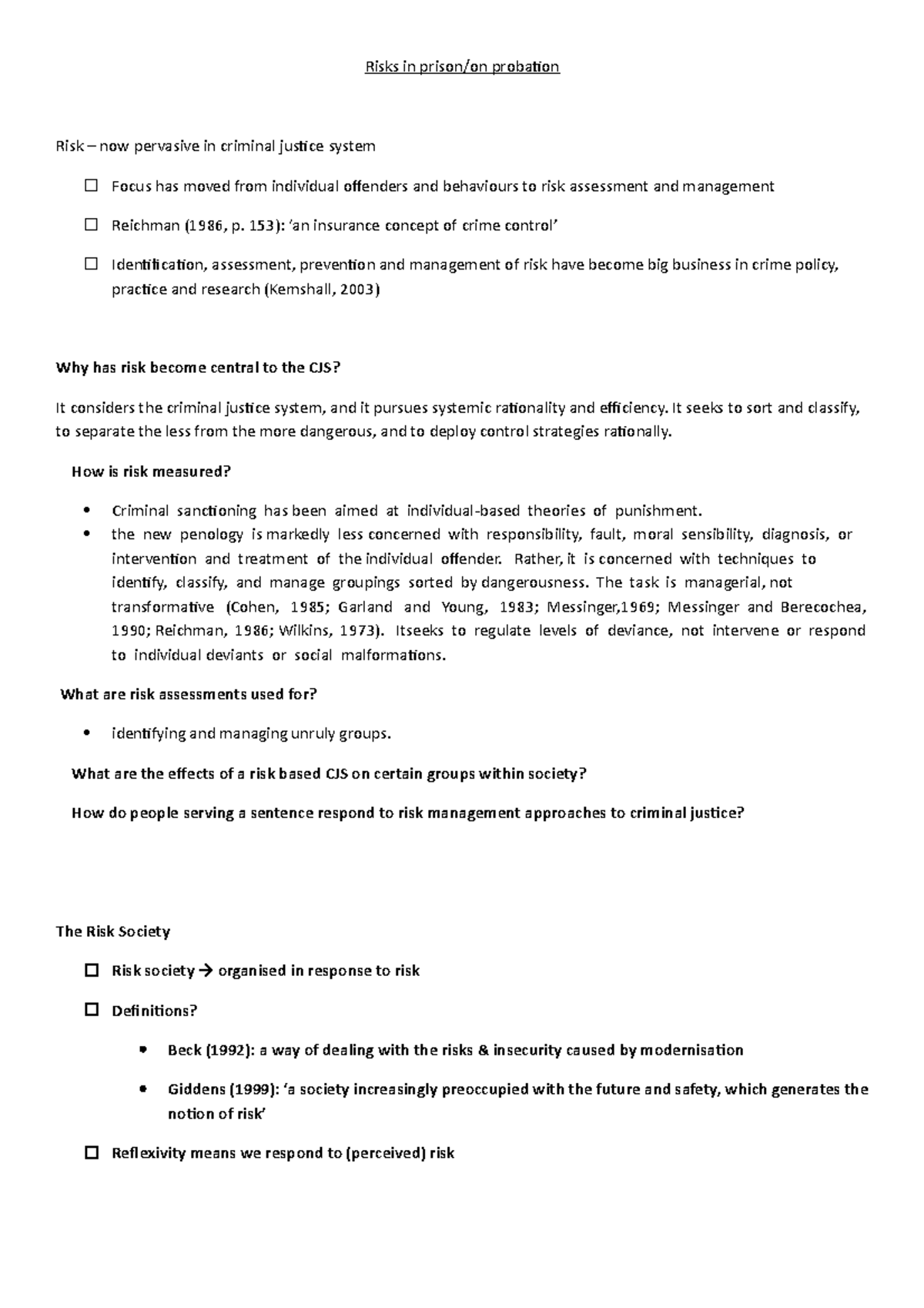 Risks in prison and on probation - Risks in prison/on probation Risk ...