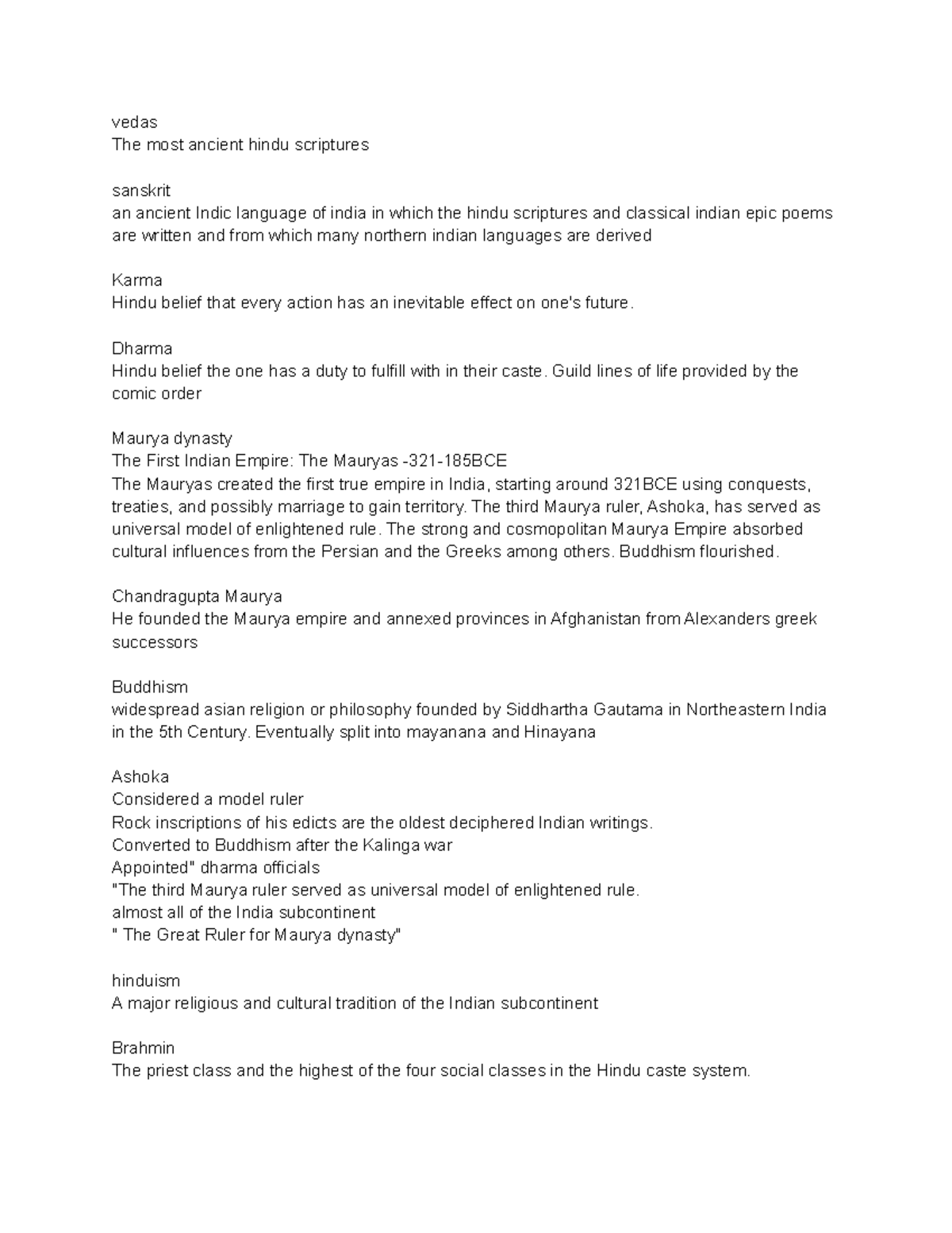Asia History Study Guide 90 - vedas The most ancient hindu scriptures ...