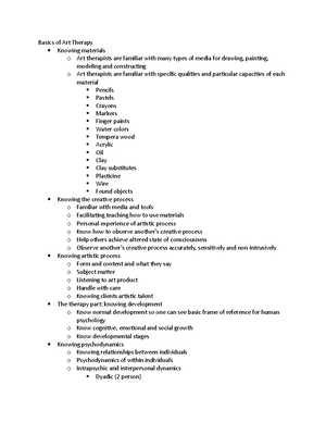 Approaches notes - Approaches PPT Art therapy theory o Integrates ...