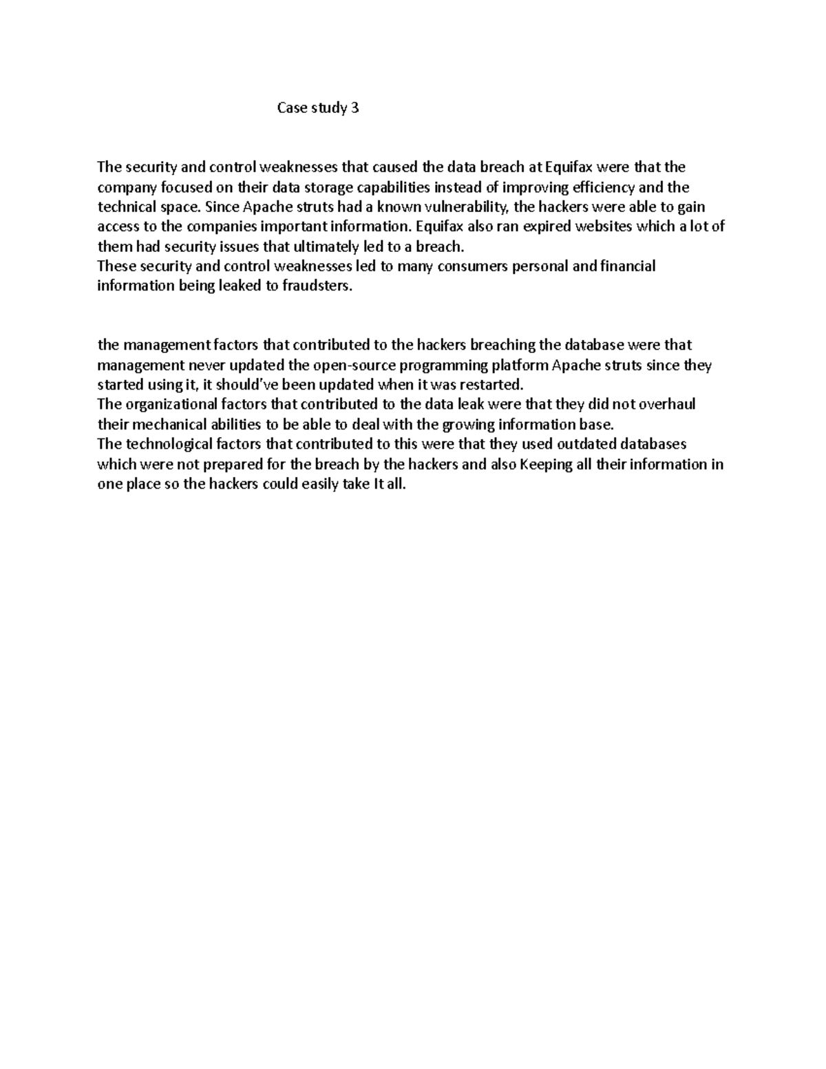 Case study 3 - notes - Case study 3 The security and control weaknesses ...