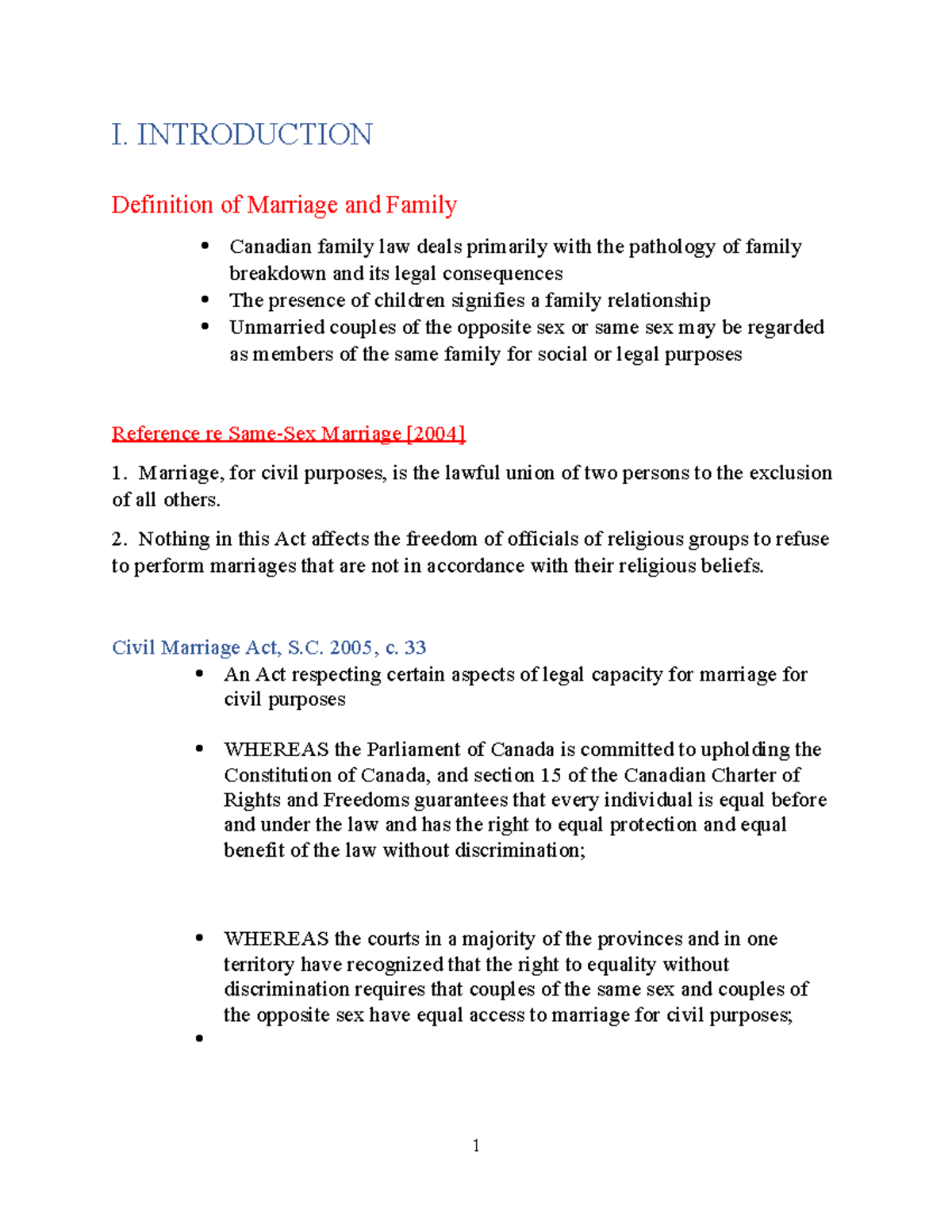 Family Law Alberta 2019 - I. INTRODUCTION Definition of Marriage and ...