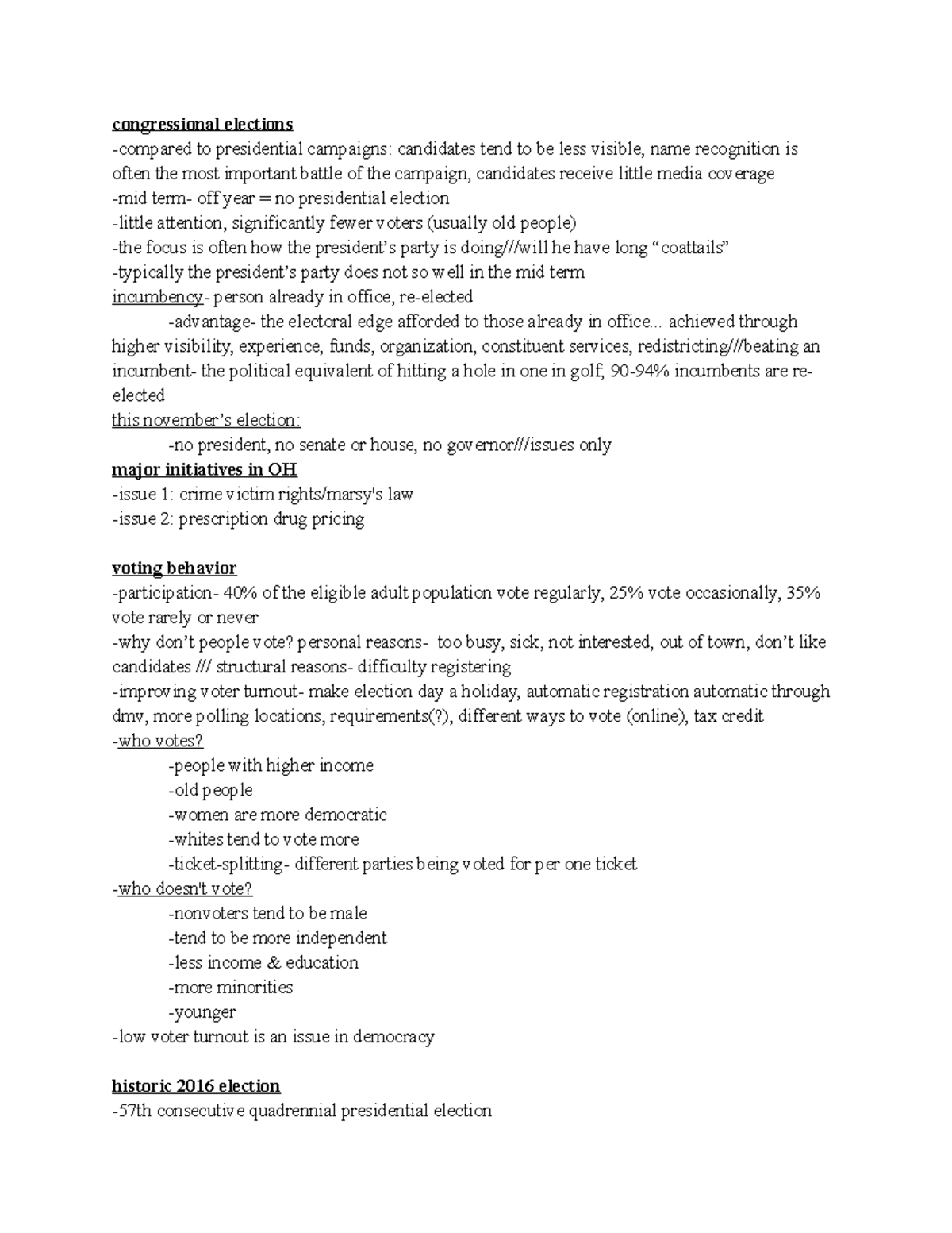 Politics 10-5-17 - Professor Richard Robyn notes directly from ...